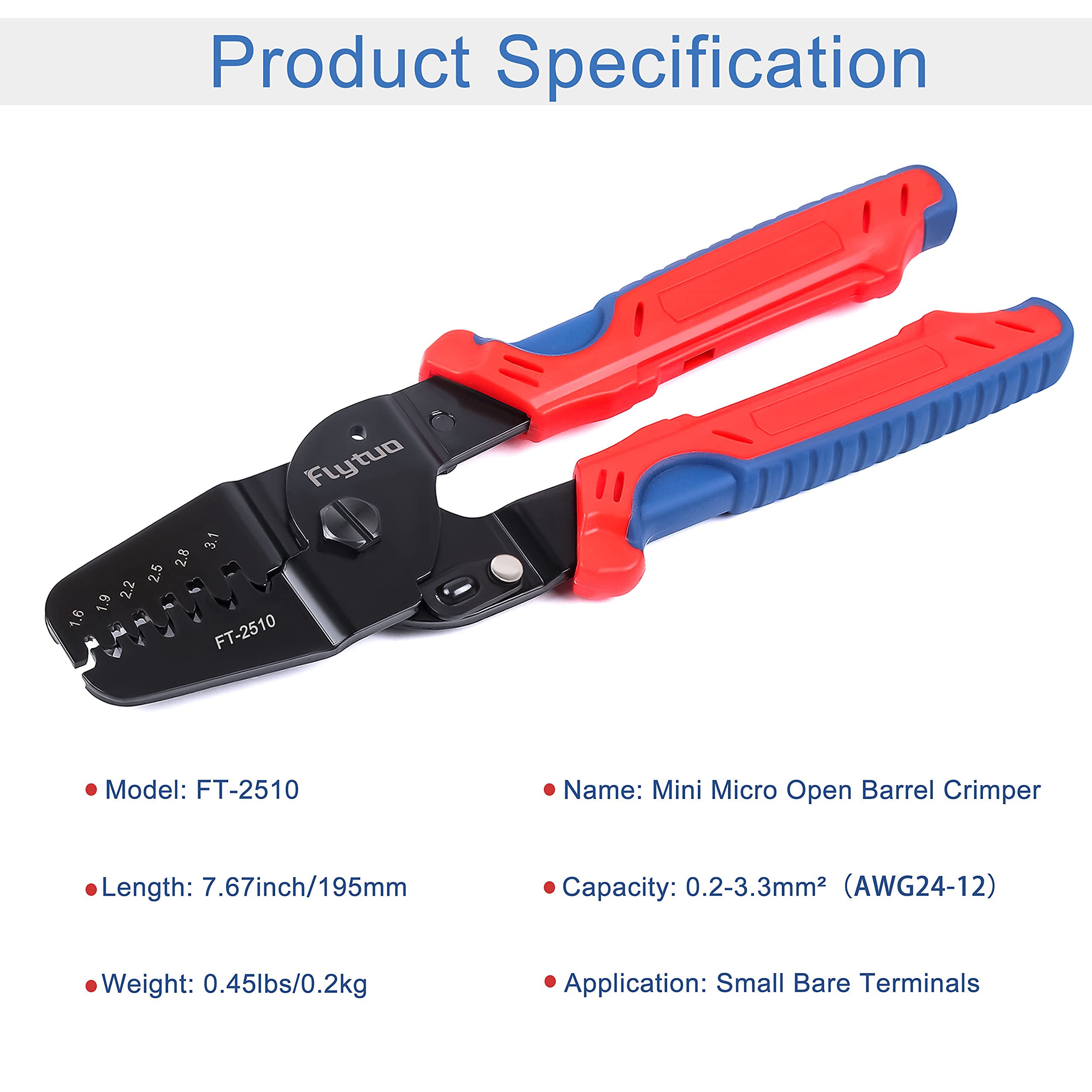 Flytuo Open Barrel Terminal Crimping Tool for AWG24-12...B096NN9DT6 ...