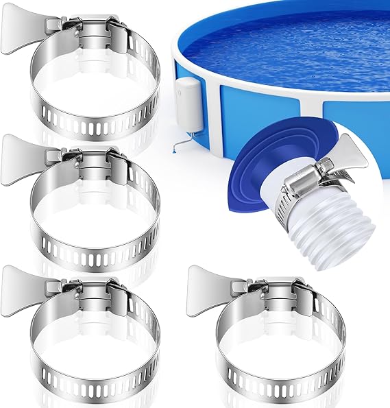 Amazon.com: Hicarer 4 Pcs Pool Hose Clamps Metallic Hose Clamps 1-1/4 ...