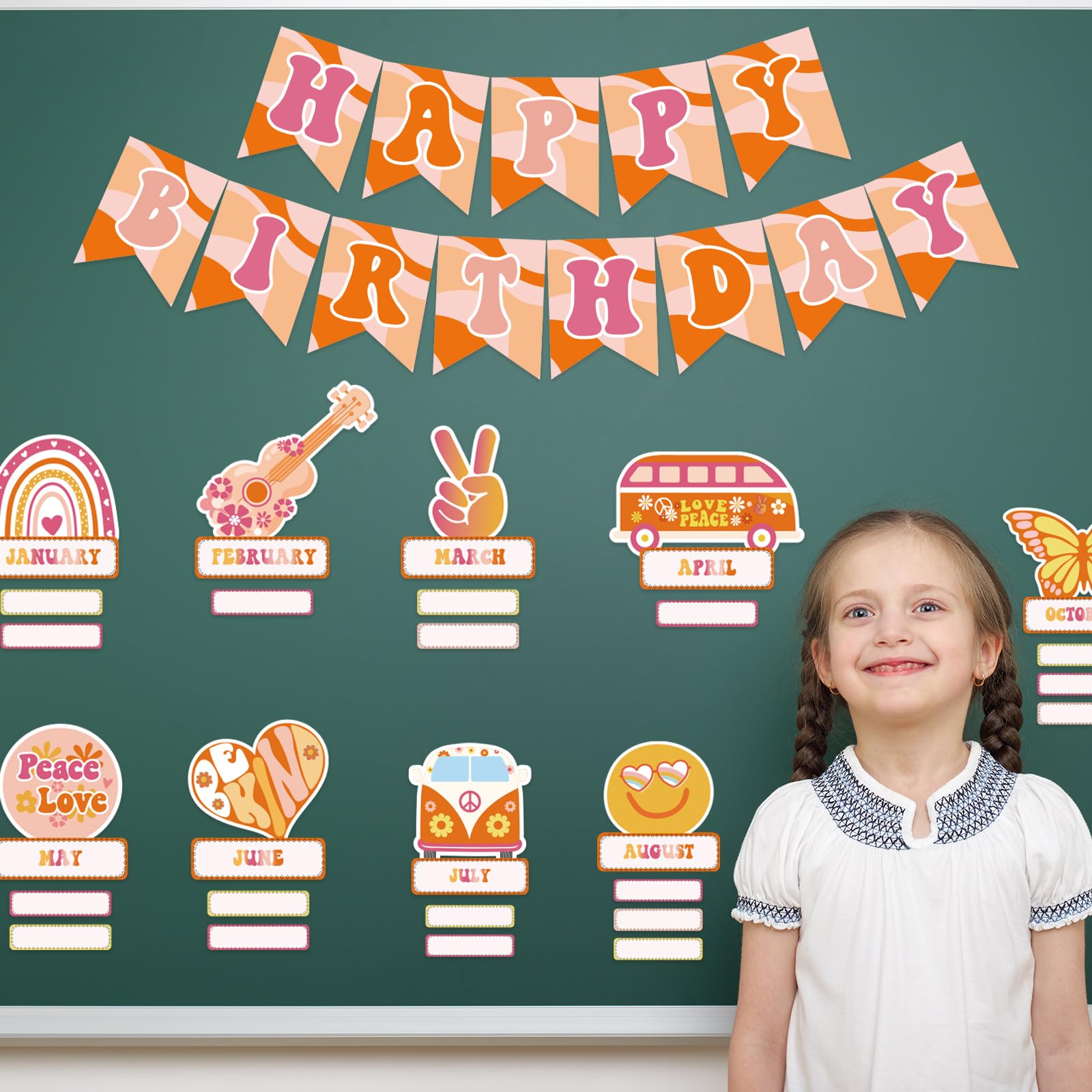 Classroom Birthday Boho Groovy Chart 16x24 - Pastel Bulletin Board ...