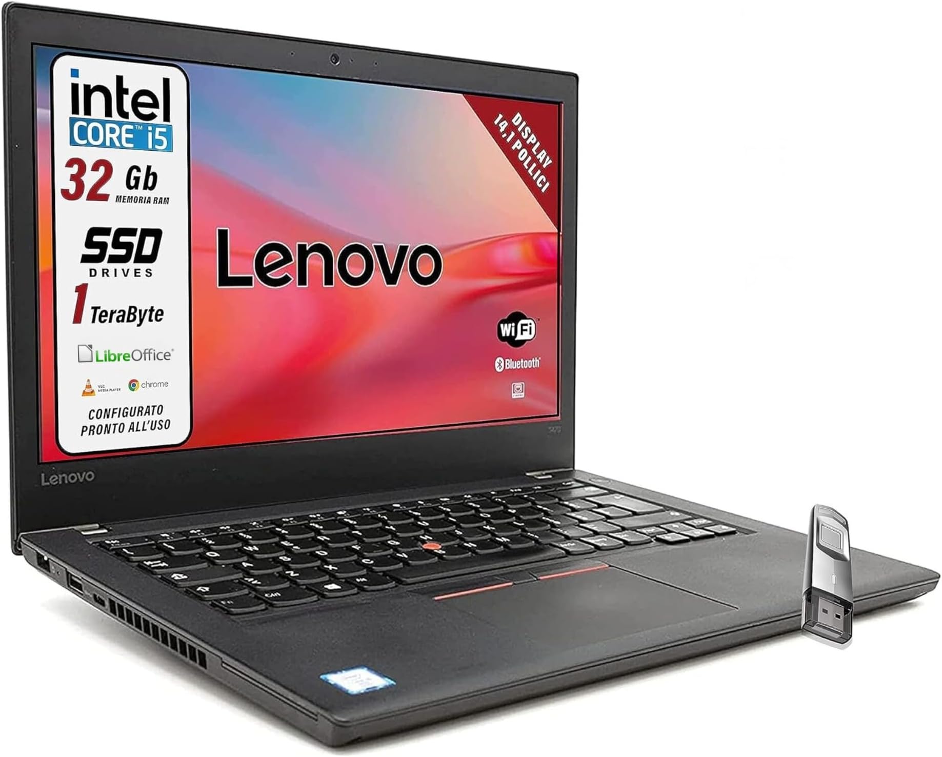 Lenovo, Pc portatile Intel Core i5, Ram 32 Gb, SSD 1 Tb, pronto all'uso ...