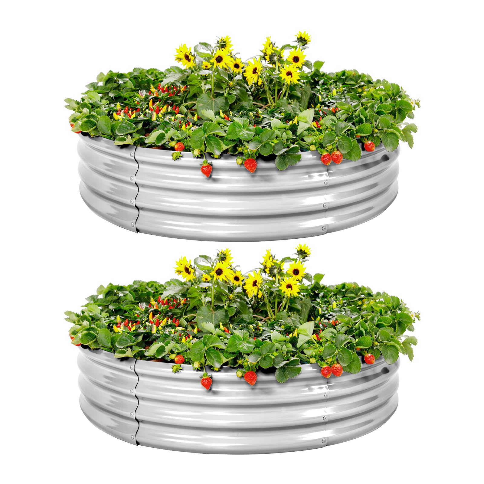 Garden Beds GAOMON 8x2x1.5ft Oval+2x2x1.5ft Round Galvanized Raised ...