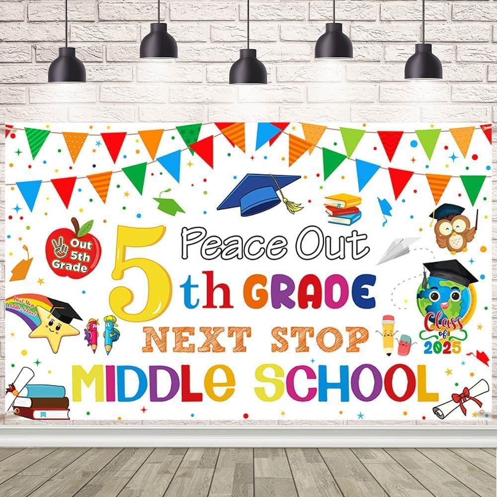 Amazon.com: AIBIIN 8x6ft 5th Grade Graduation Backdrop Banner Peace Out ...