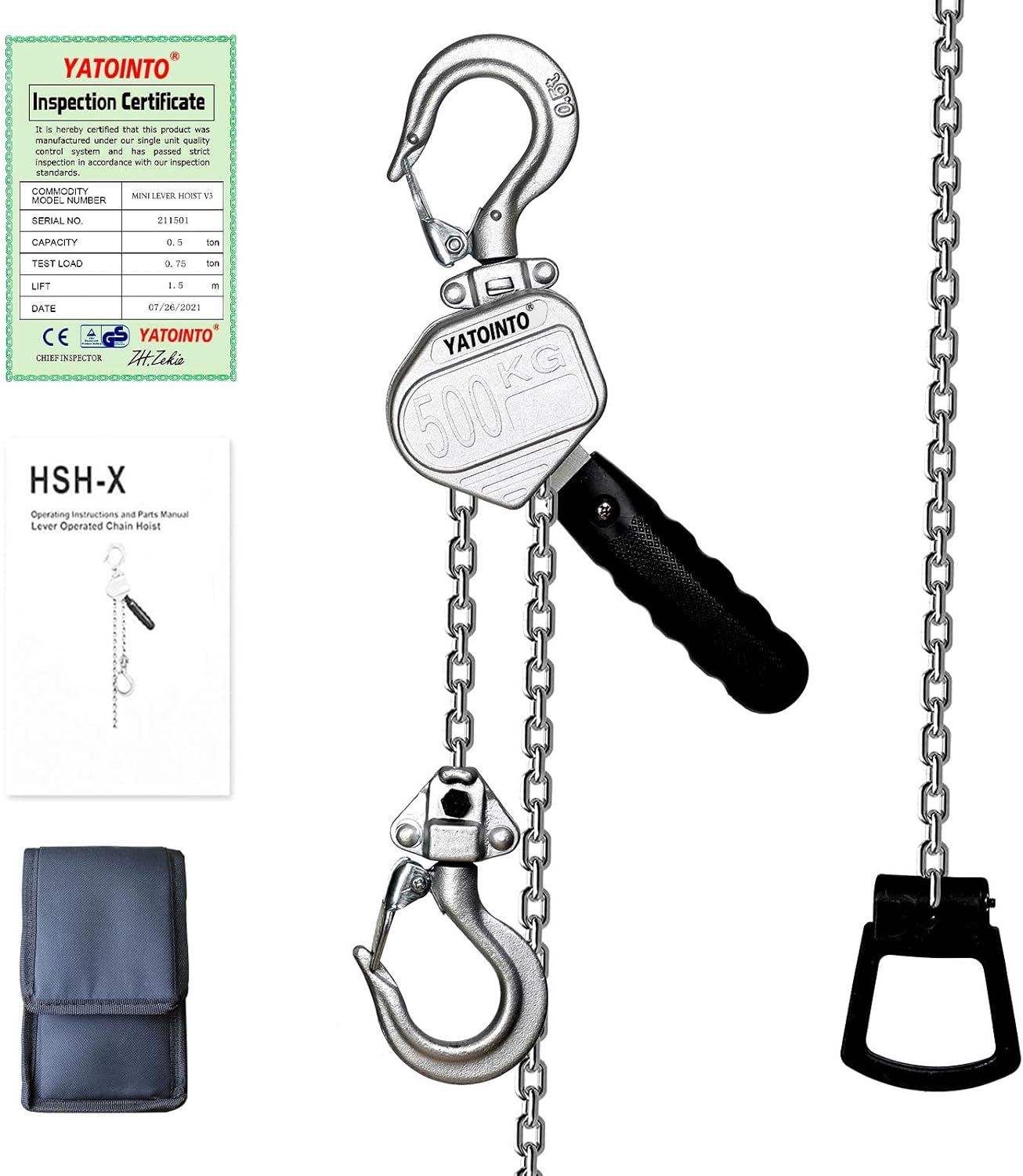 YATOINTO 1/2Ton 1100lb Mini Chain Hoist 10Ft Light Lever Chain Block ...