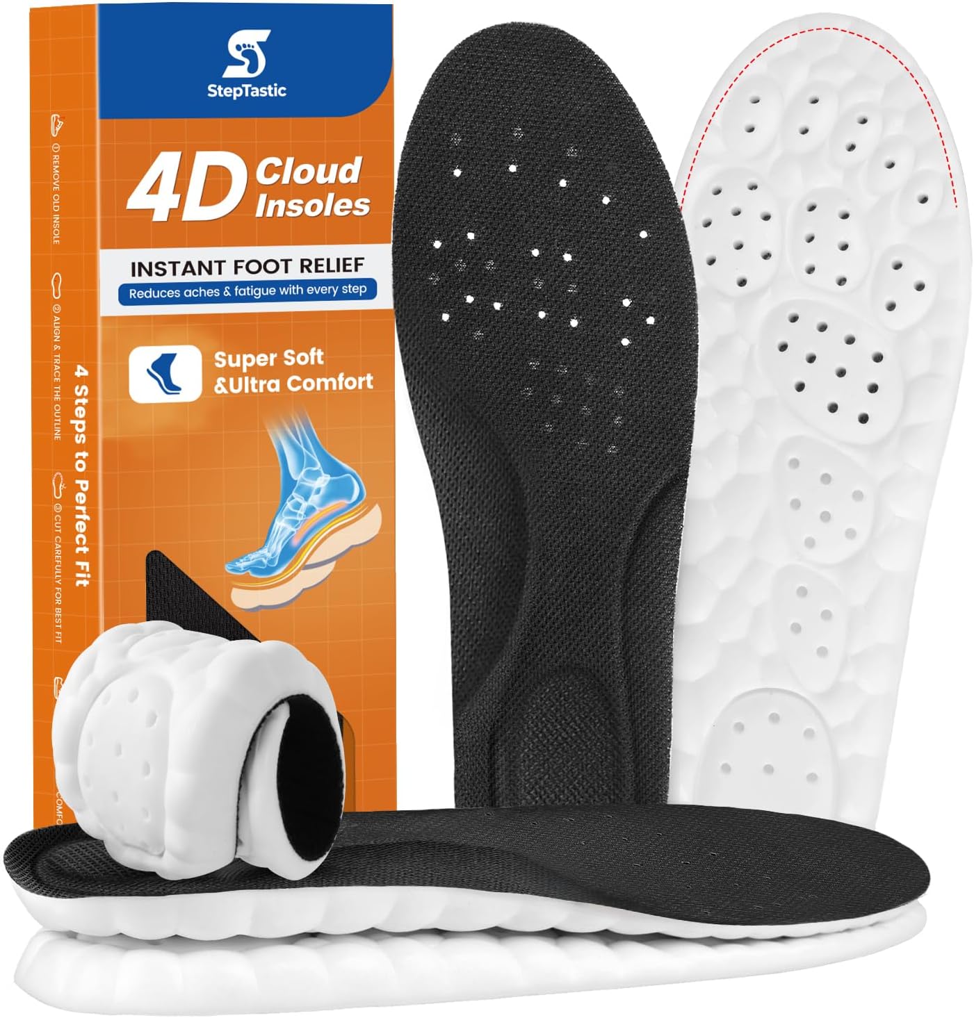 Amazon.com: StepTastic Insoles for Men and Women, 4D Cloud Shoe Inserts ...