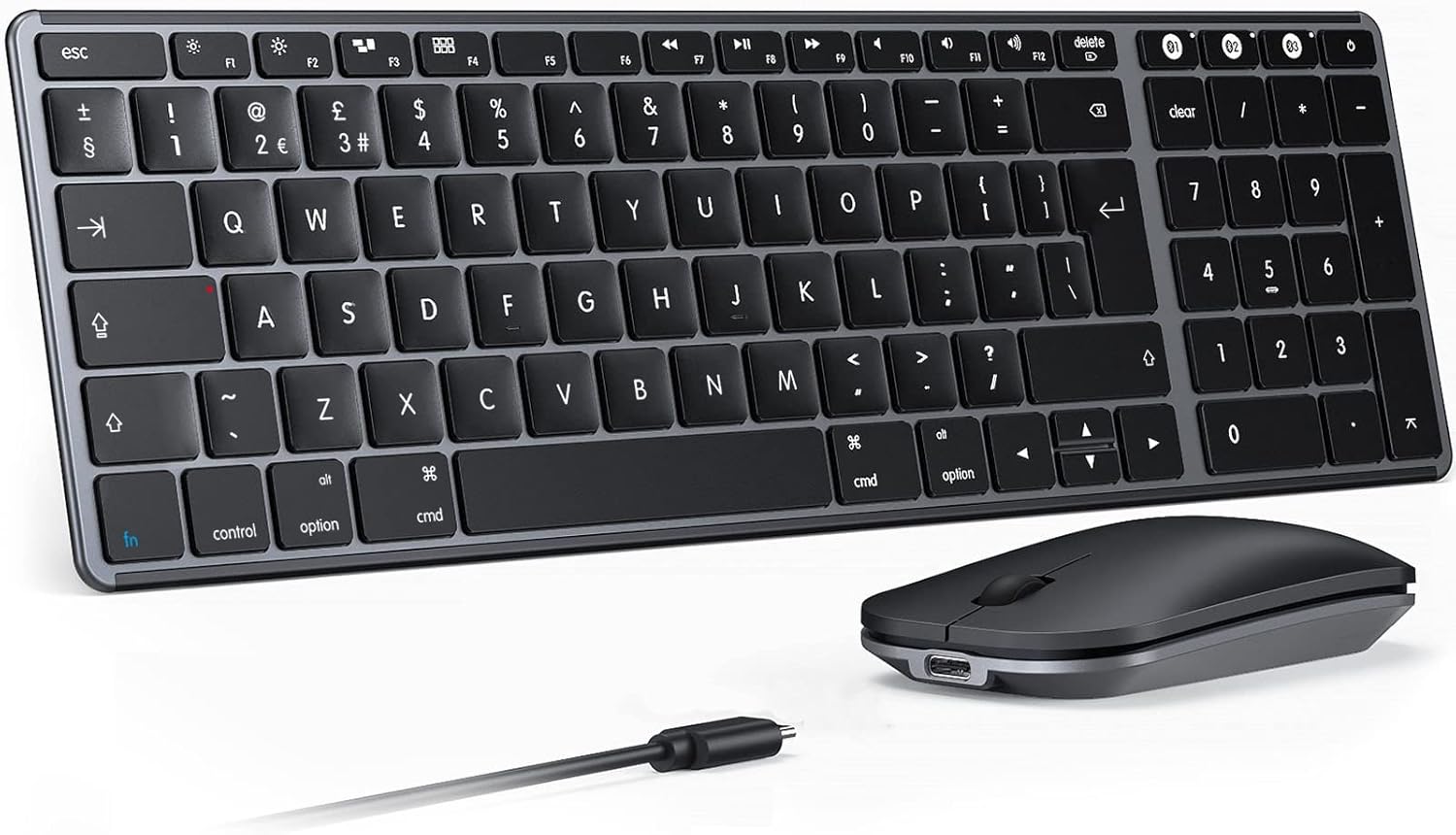 Bluetooth Rechargeable Keyboard and Mouse for Mac OS, iOS, Multi-Device ...