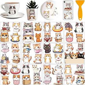 Amazon.com: AHANDMAKER 12 Sheets Adorable Cartoon Cat Rub on Transfer ...