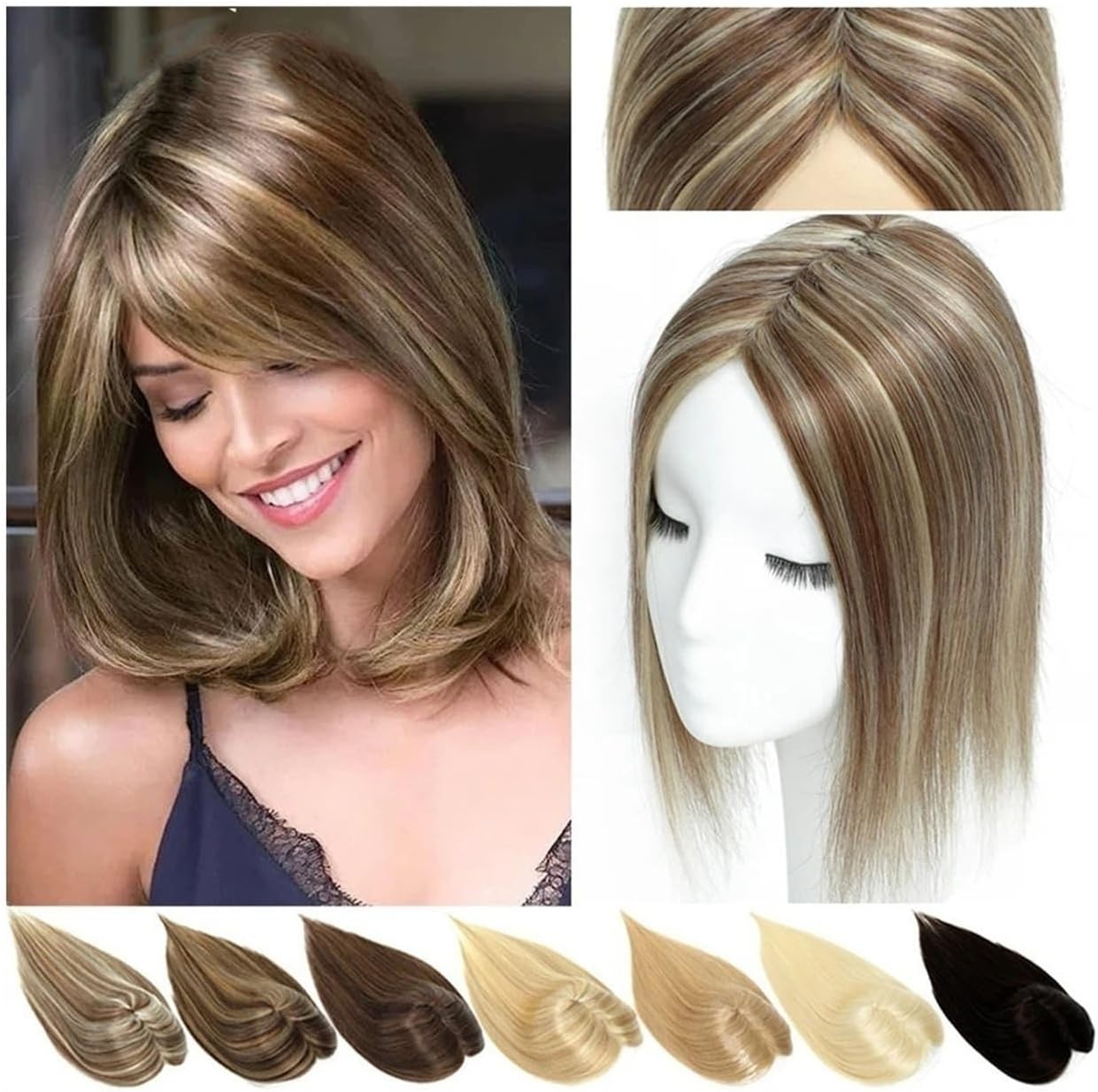 Flequillo Postizo Pelo Natural Topper de cabello liso for mujer ...