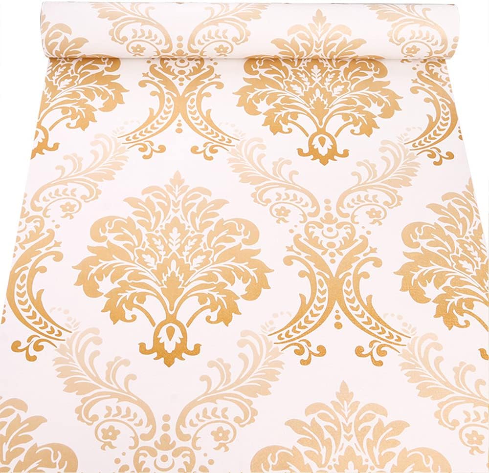 Amazon.com - Yifely Gold Damask Self Adhesive Shelf Drawer Liner ...