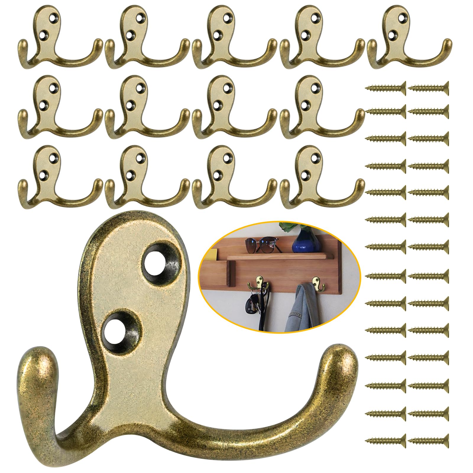 Amazon.com: Homanu 14 Pack Coat Hooks, Heavy Duty Double Prong Coat ...