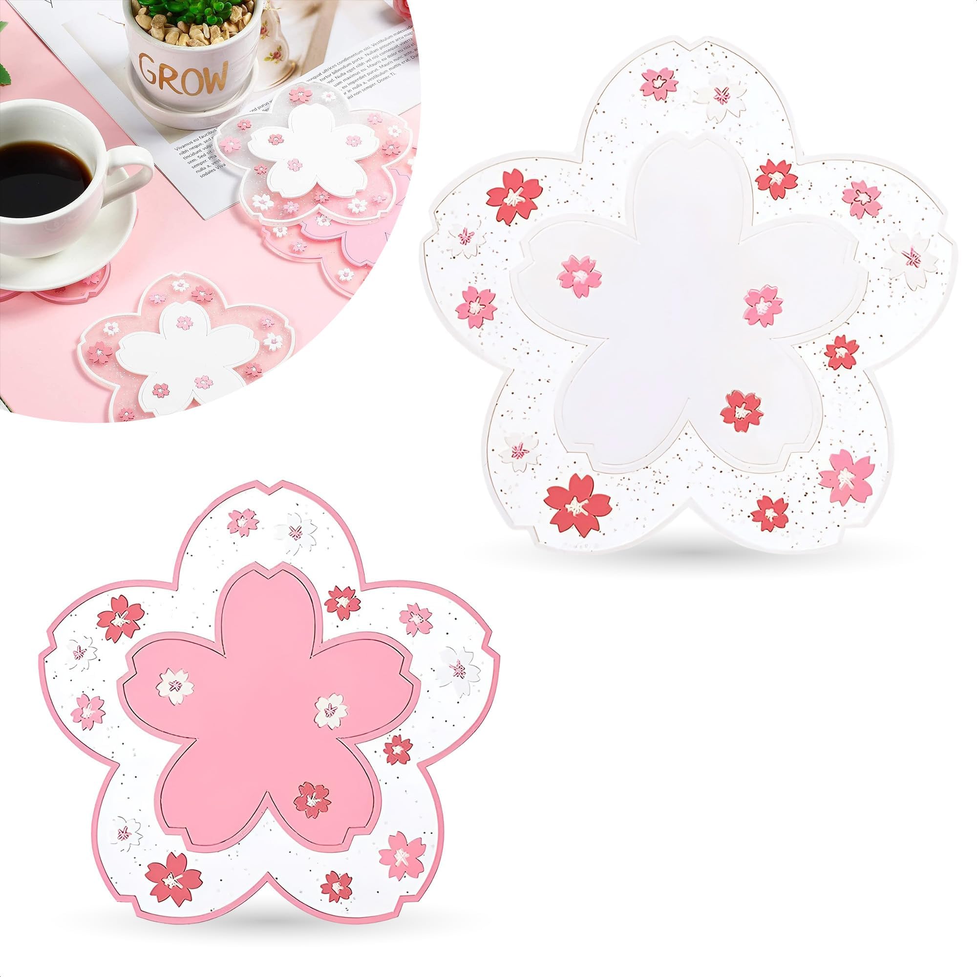 Amazon.com: Cherry Blossom Cup Coasters ,4 PCS Silicone Coasters Pink ...