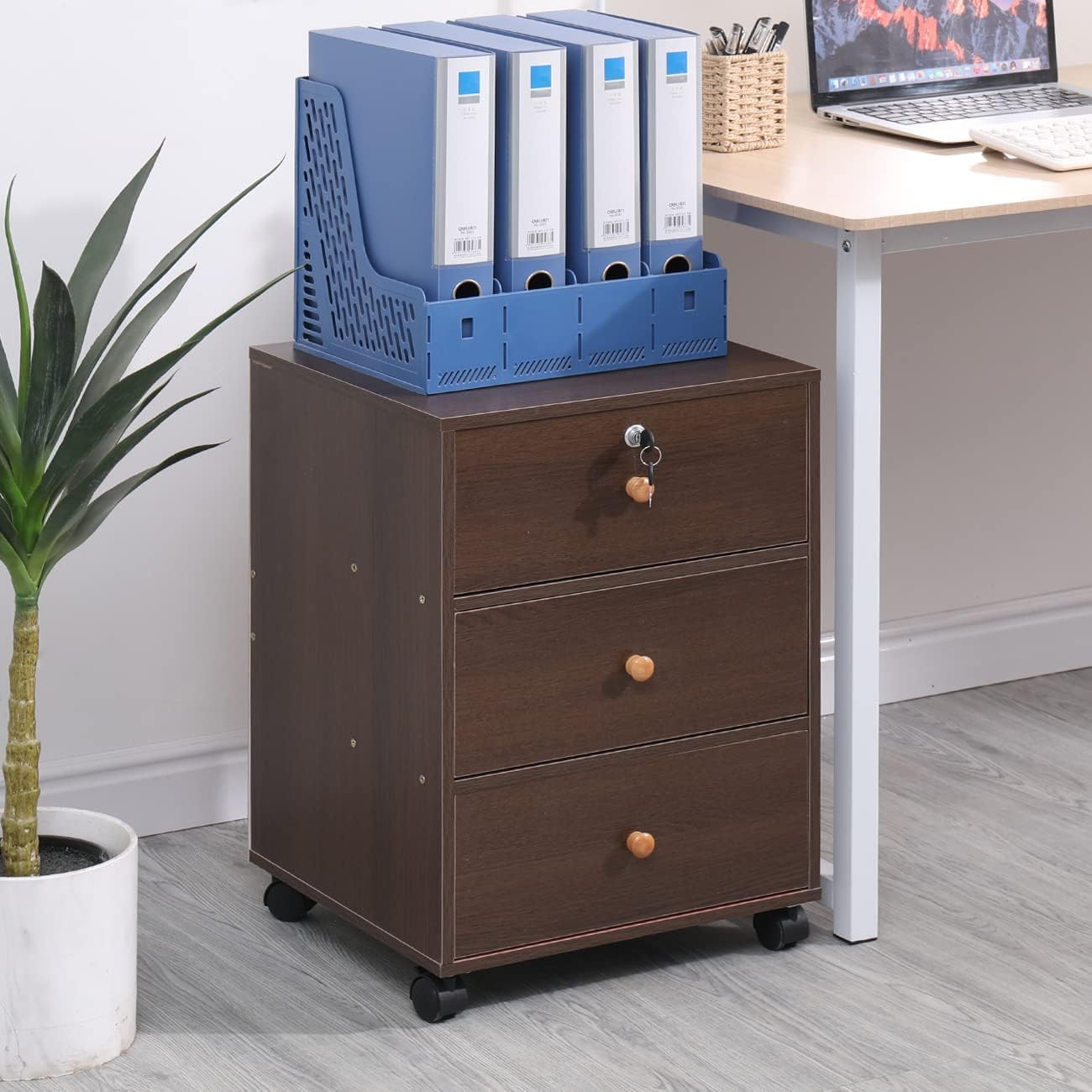 Lockable 3 Drawers File Cabinet Mobile Under Desk Pedestal Beside ...