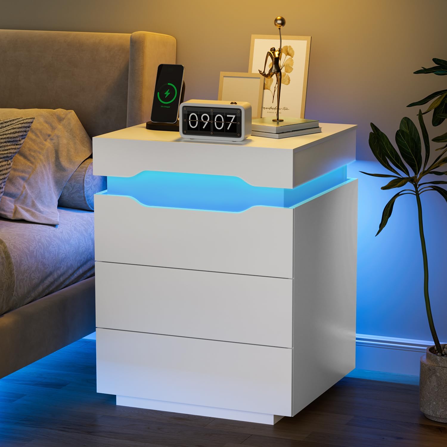 Amazon.com: YESHOMY LED Nightstand with Charging Station, Beside Table ...