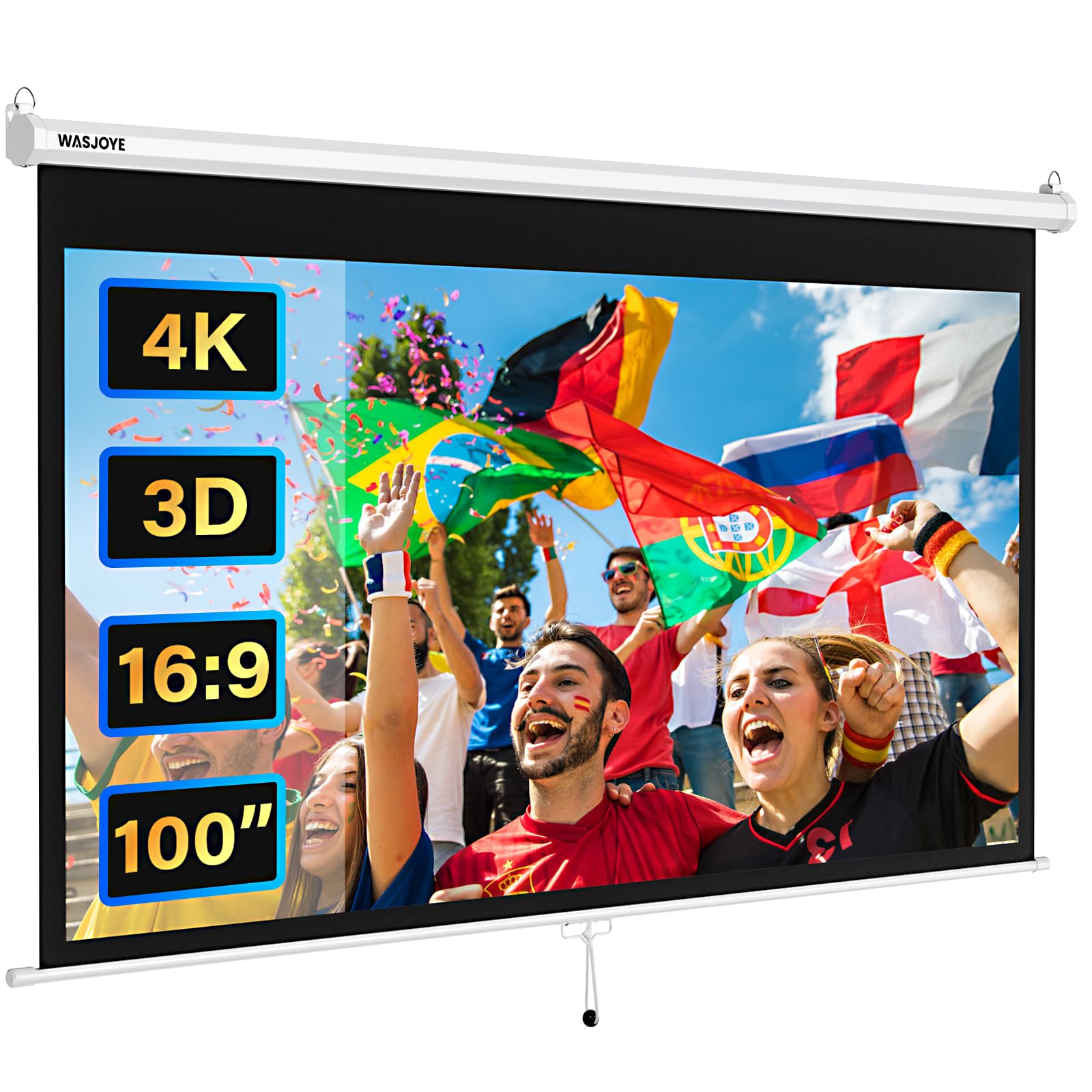 WASJOYE Manual Pull-Down Projector Screen - 100-inch Roll-Down ...