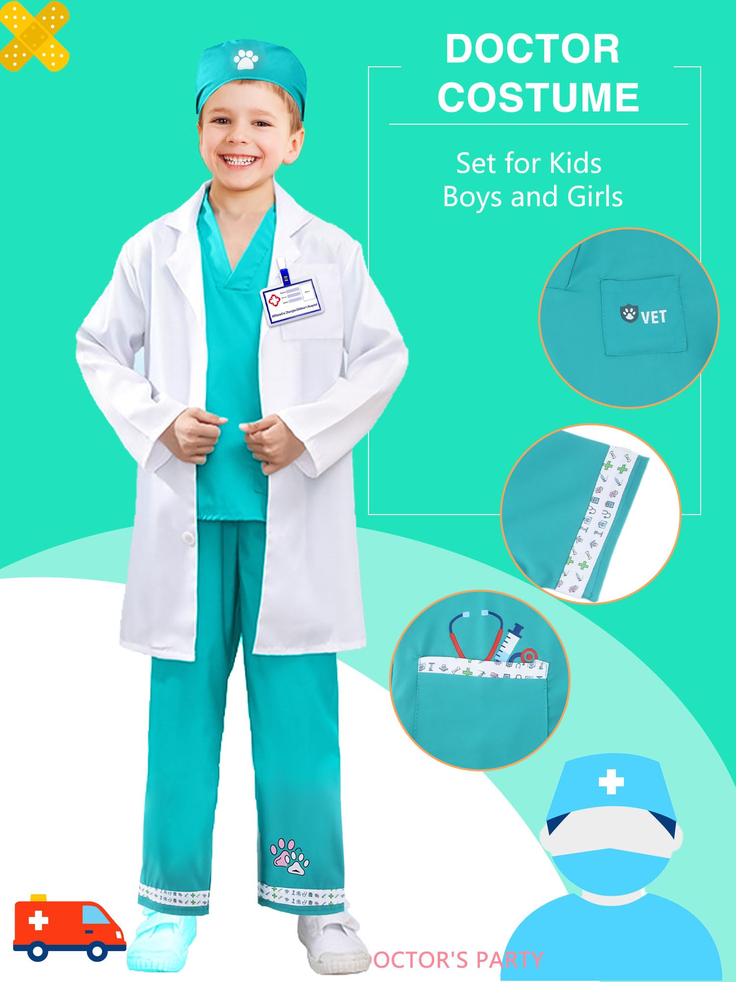 7 Pcs Kids Veterinary Costume Set Animal Doctor Dress Up Outfits for ...