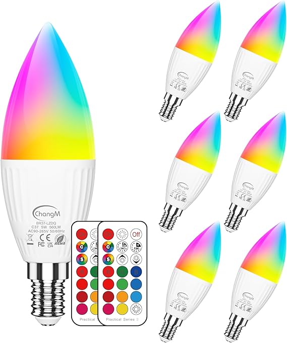 E14 Colour Changing Bulb 5W LED Candle Bulbs Dimmable RGBW Light with ...