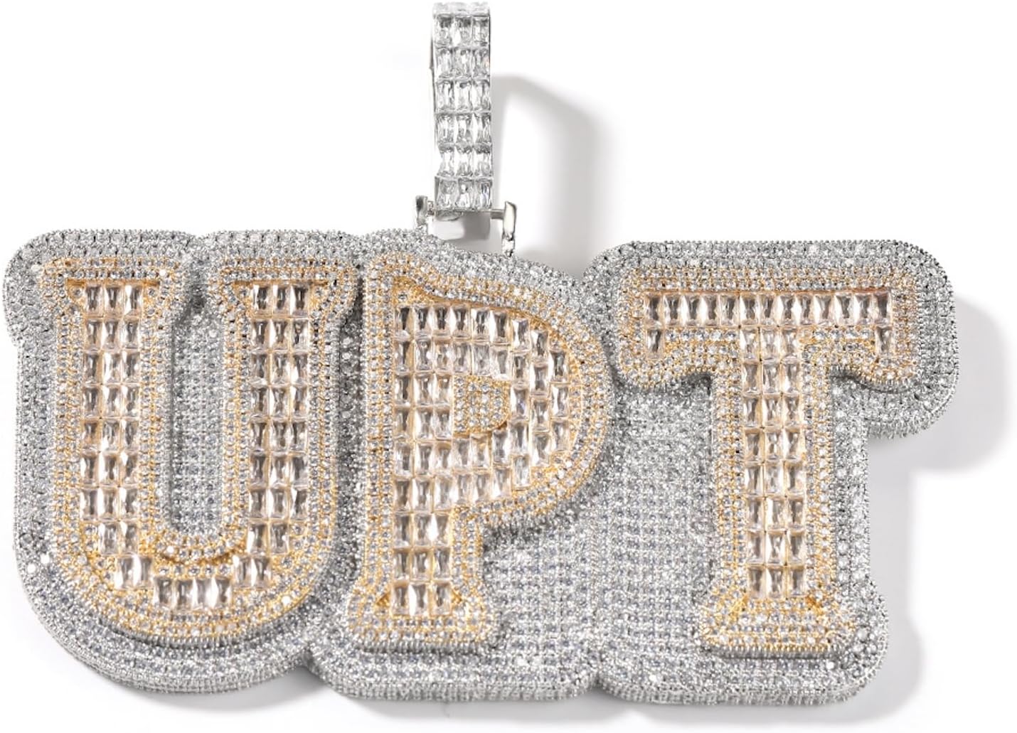 ICEDIAMOND Custom Iced Out Baguette CZ Diamond Nameplated Pendant Chain ...