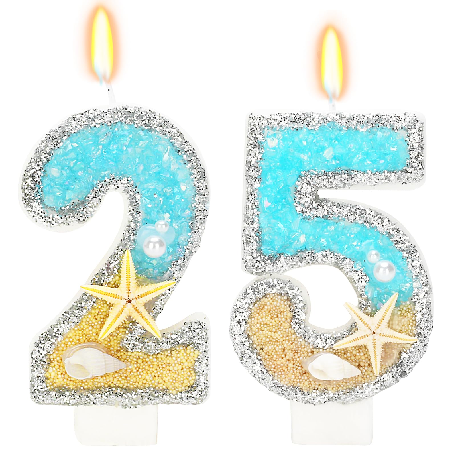 Amazon.com: ElekFX 25th Birthday Candle for Cake, Beach Starfish ...