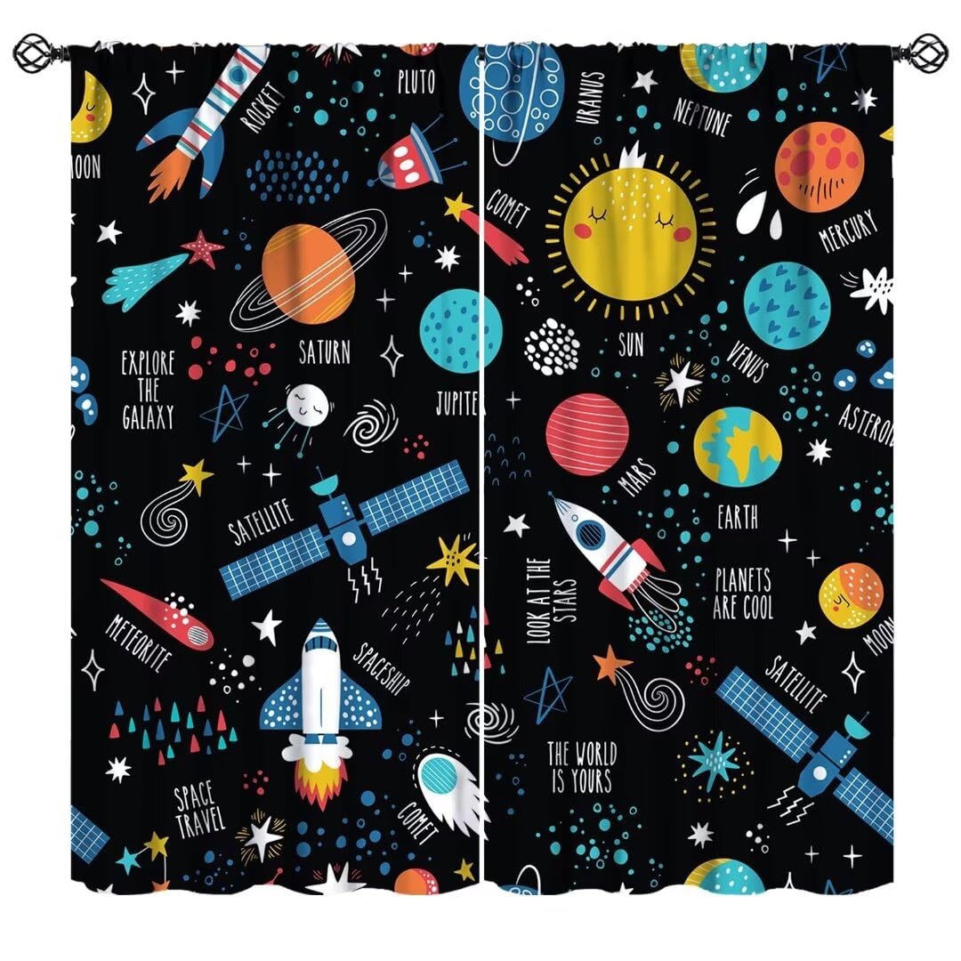 Amazon.com: JanJCurt Outer Space Window Curtains for Kids Boys, Cartoon ...
