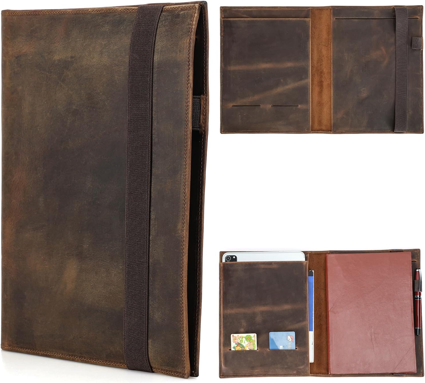 Amazon.com: CataPurus Top Grain Leather 11" Padfolio for Men & Women ...