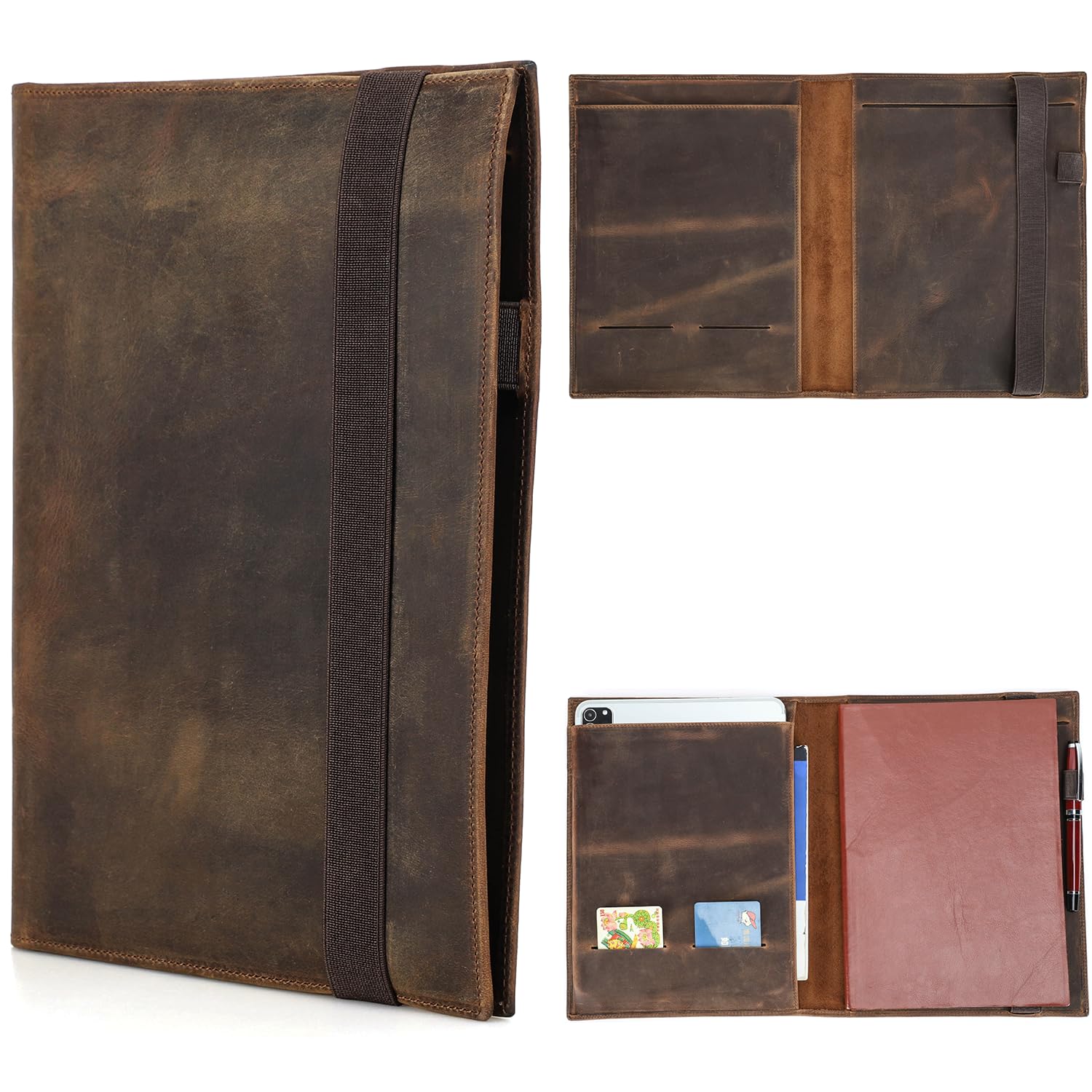 Amazon.com: CataPurus Top Grain Leather 11" Padfolio for Men & Women ...