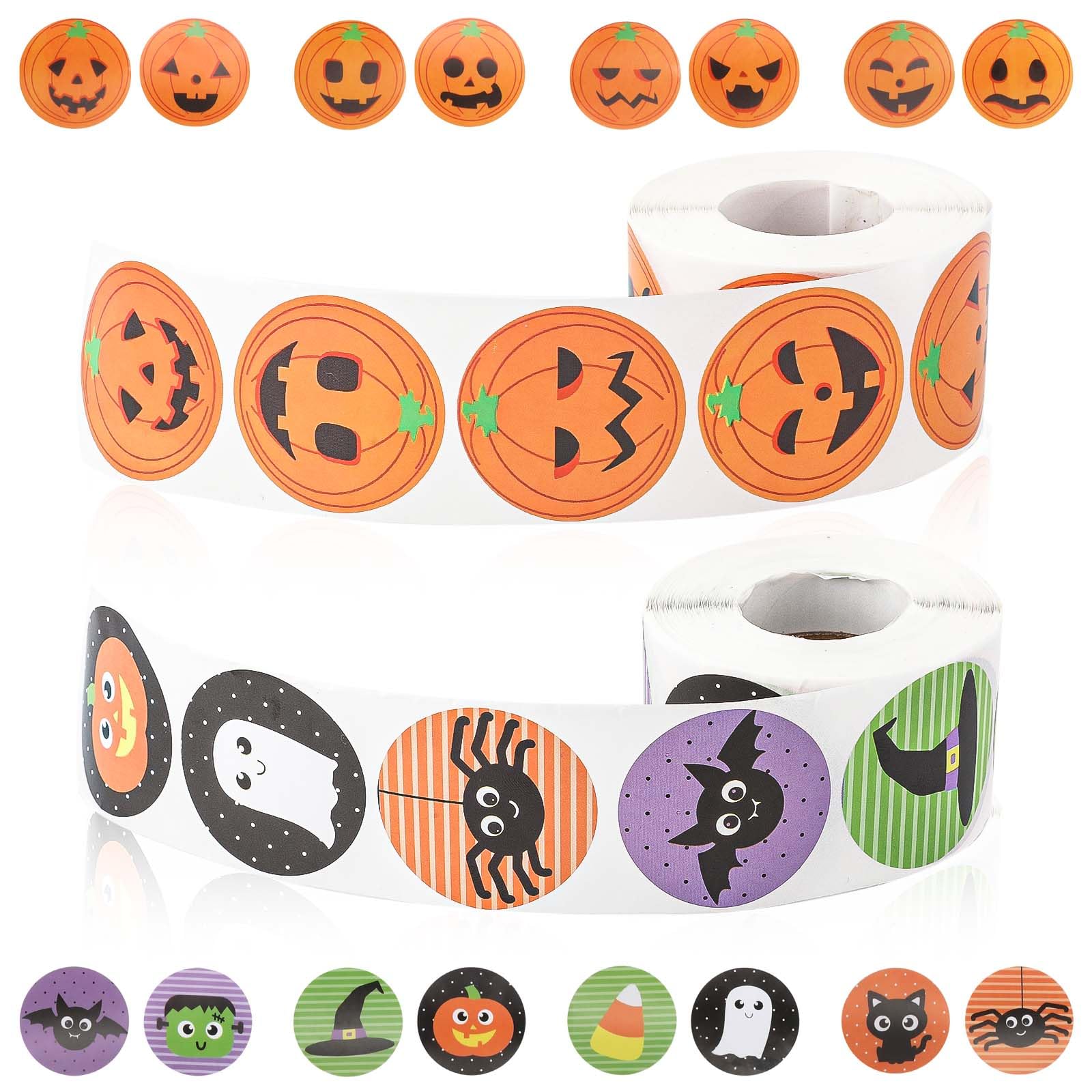 NQEUEPN 2 Rolls 1000pcs Halloween Stickers, Halloween Stickers Roll ...