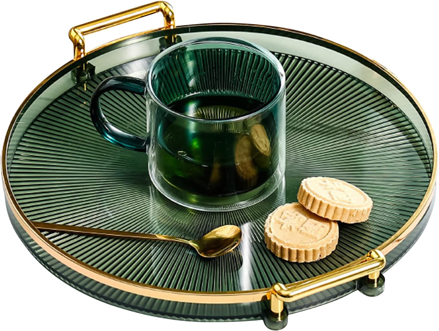 DIYARTS Serving Tray with Golden Handles, Acrylic Decorative Tray Round ...