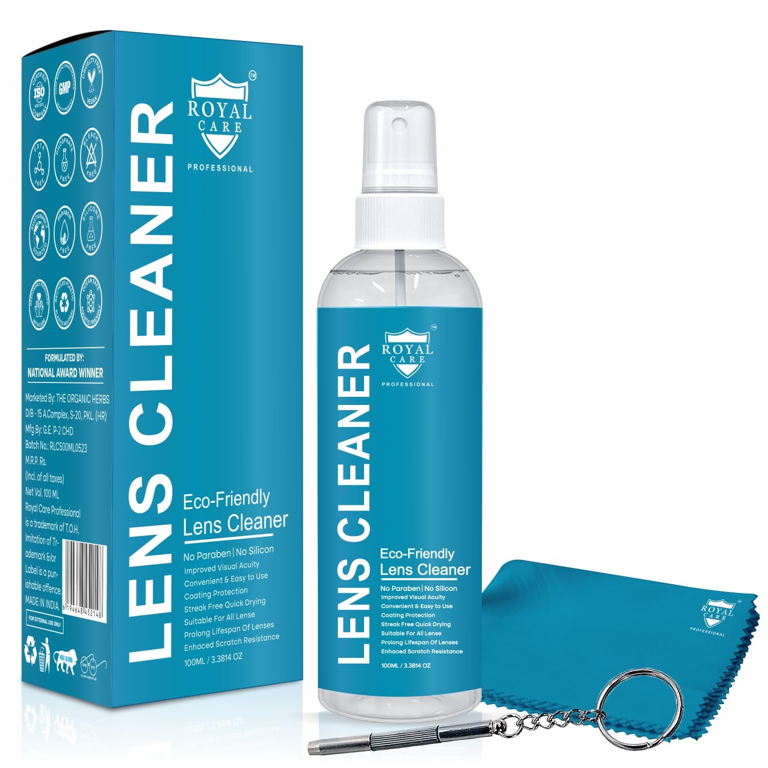 ROYAL CARE Lens Cleaner Spray Kit – 100ml with 1 Microfiber Cloths and ...