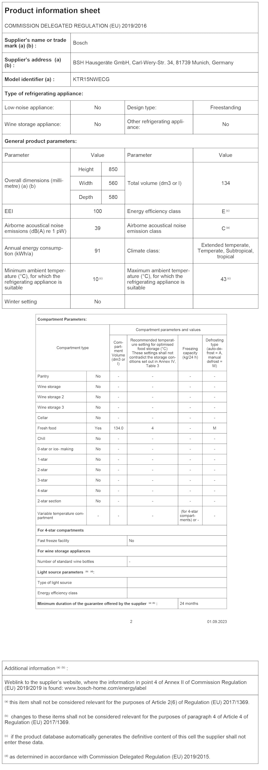 Bosch KTR15NWECG Under Counter Fridge with Safety Glass Shelves and LED ...
