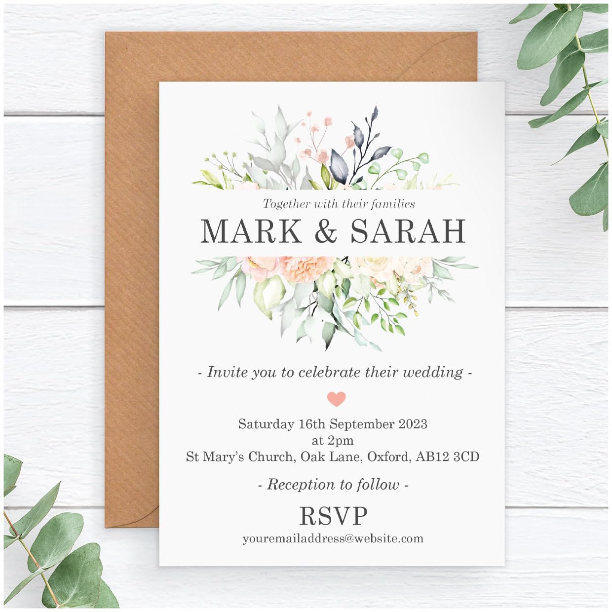 Beecreative Personalised Wedding Invitation Packs 10 50 100 - Pink ...