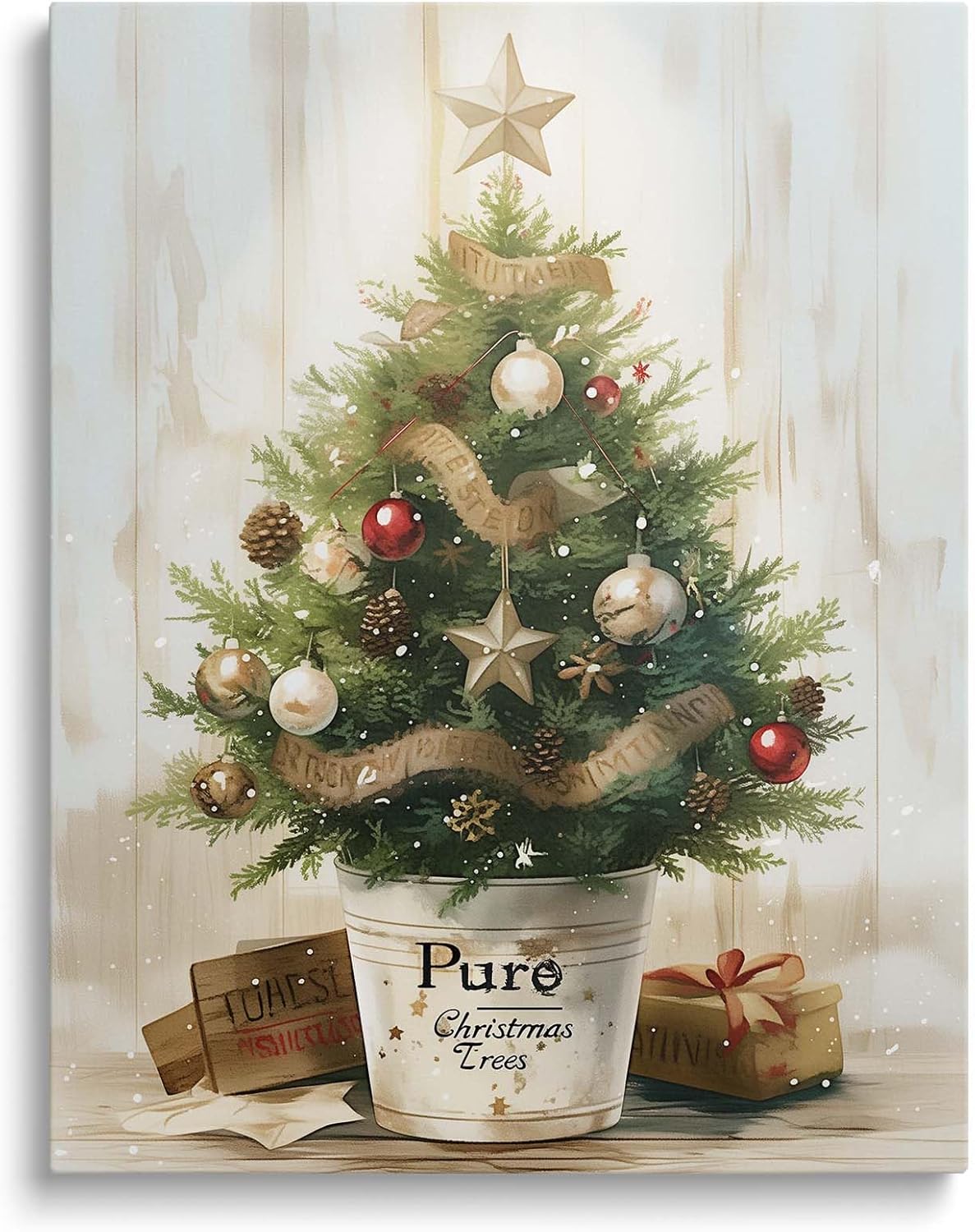 Amazon.com: Vintage Christmas Tree Canvas Wall Art, Cozy Potted ...
