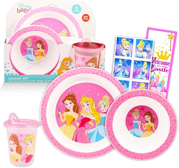 Amazon.com: Disney Princess Dinnerware Set for Kids, Toddlers ~ 5 Pc ...