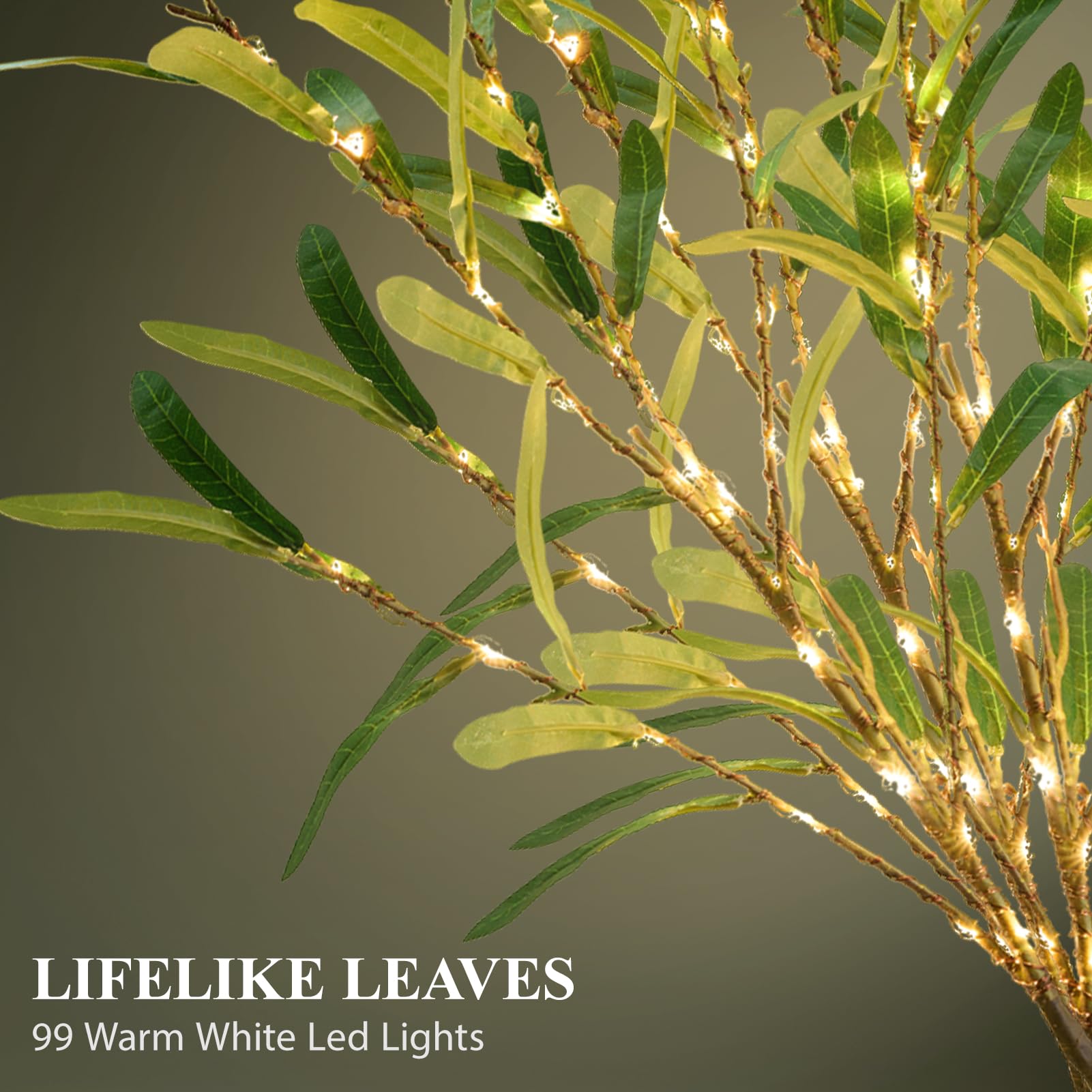 CAMANTU Artificial Olive Branch Lights with Timer, Olive Tree with Led ...