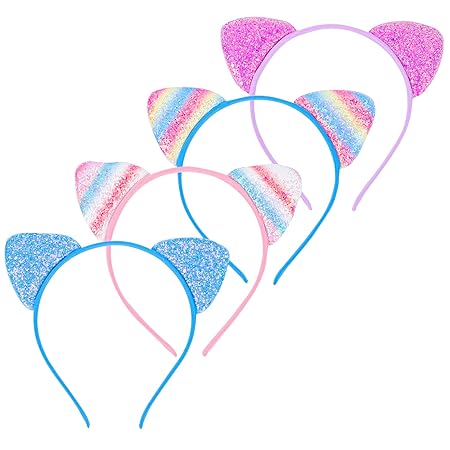 Amazon.com : Amariver 4 Pcs Glitter Cat Ears Headbands Sequin Animal ...