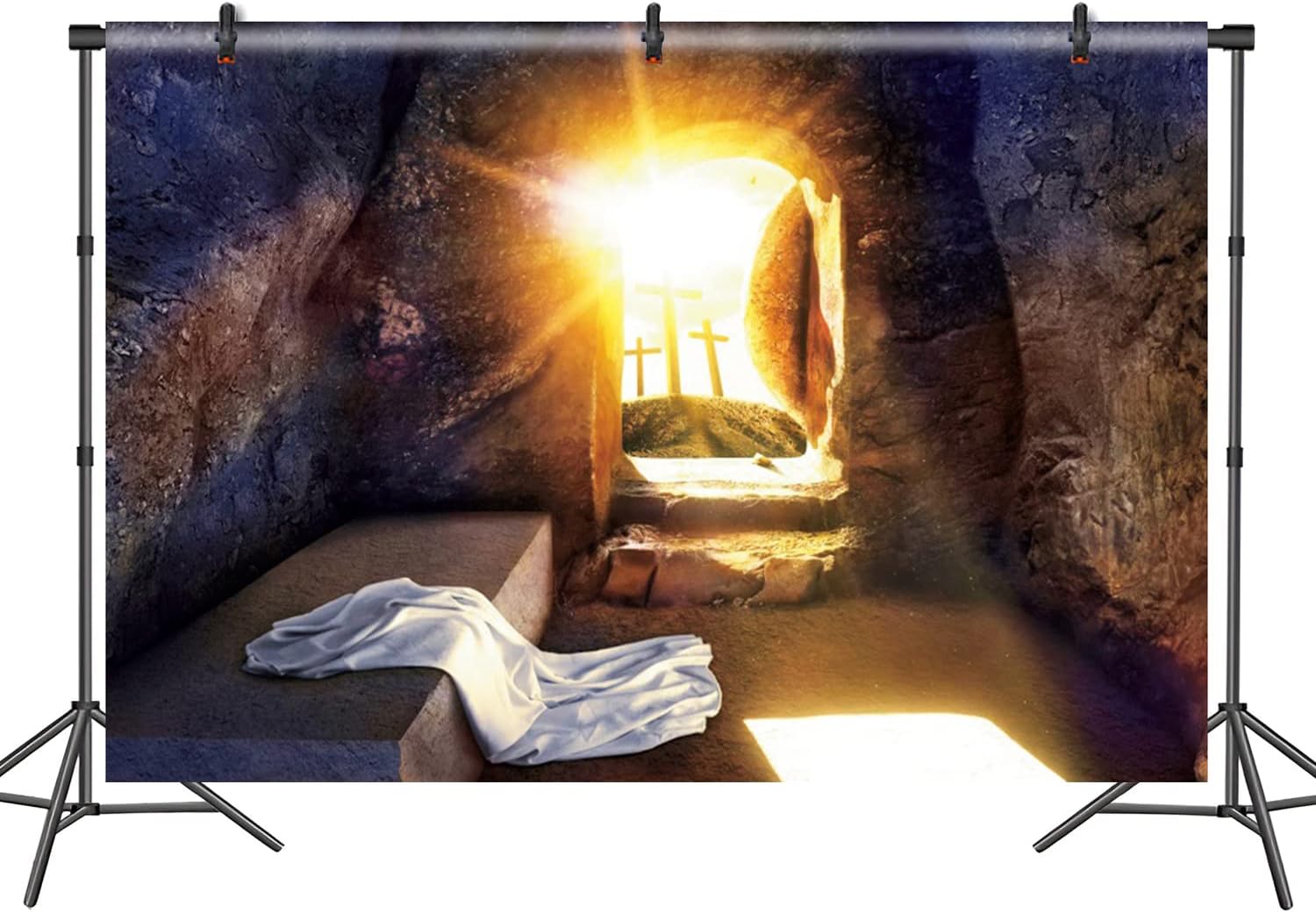 Amazon.com : DASHAN 10x8ft Polyester Tomb Cross Holy Light Christian ...