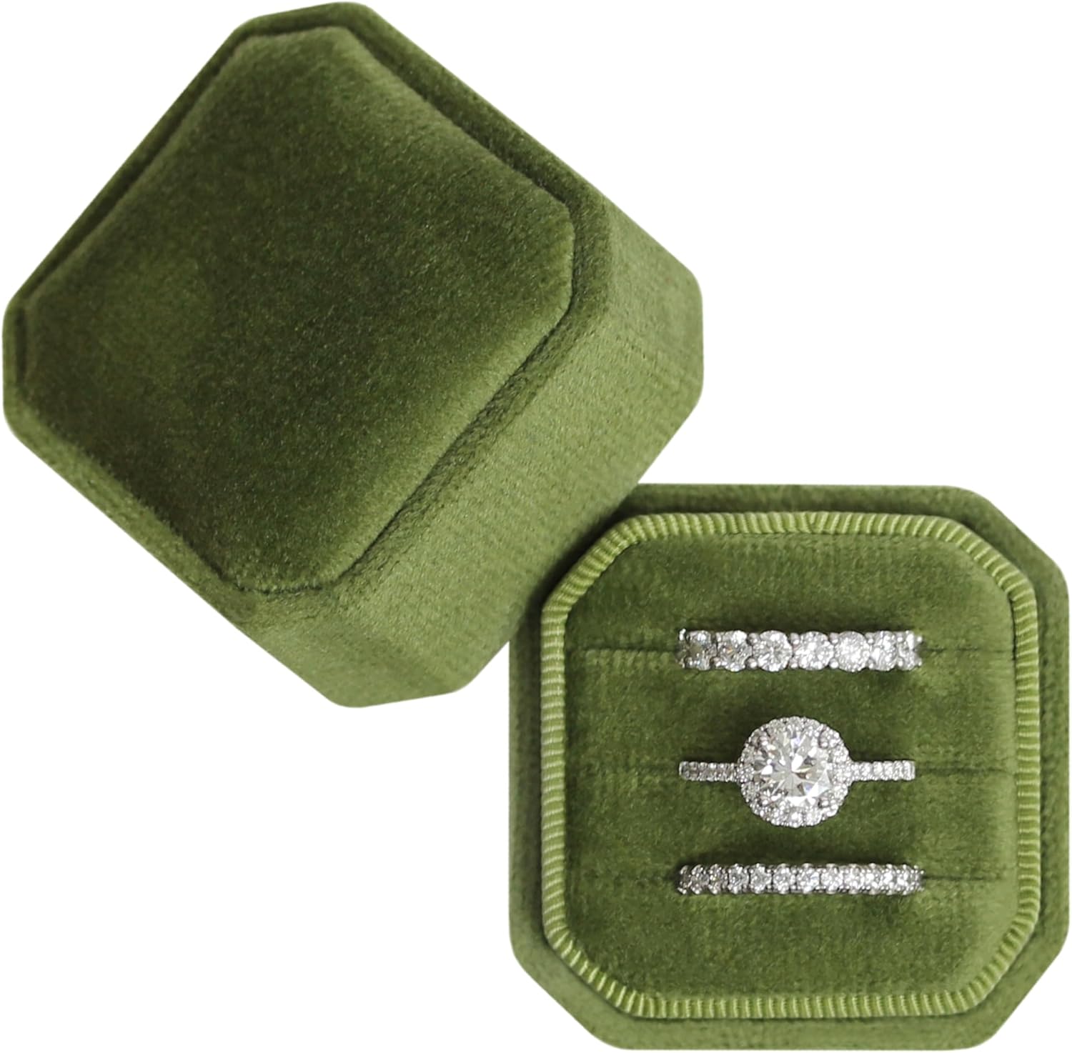 Amazon.com: BLUTETE Square-Octagon Velvet 3 Slots Jewelry Ring Box ...