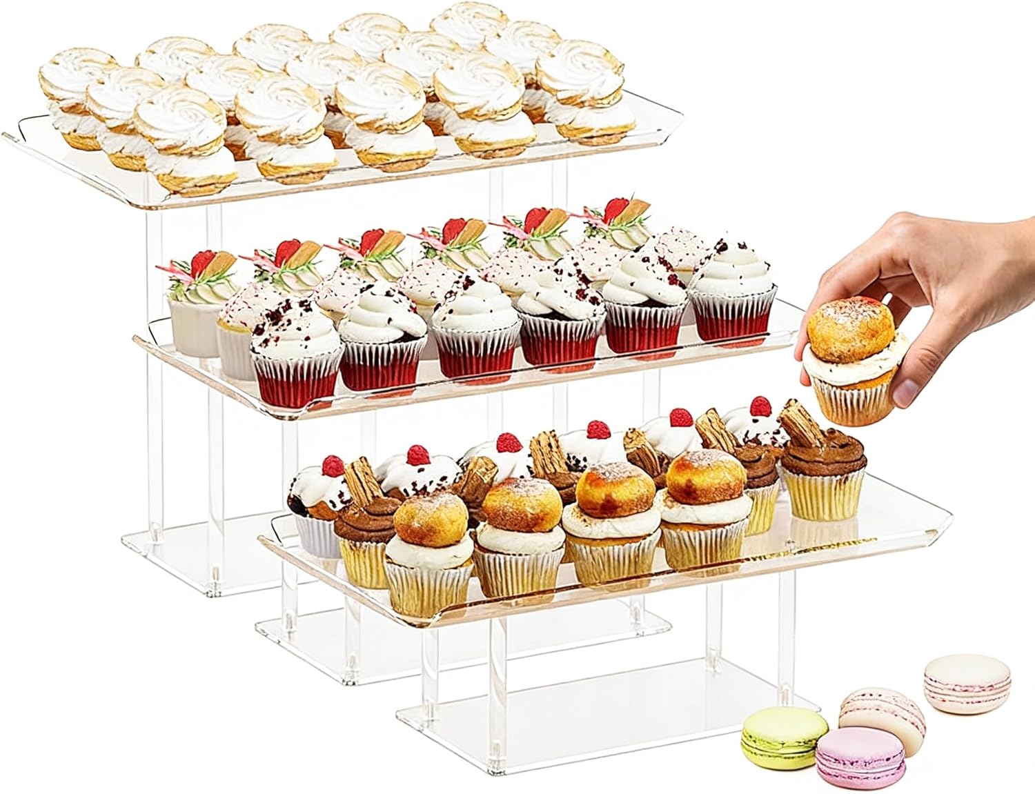 HeiMma 3 Pack Dessert Table Display Set, Clear Acrylic Dessert Stands ...