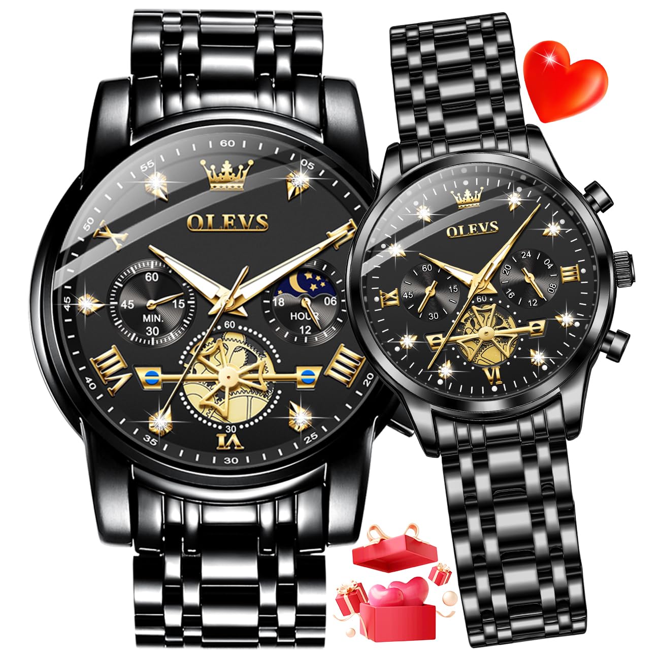 Buy OLEVS Couple Watch Set - His & Her Matching Watches with Luxury ...