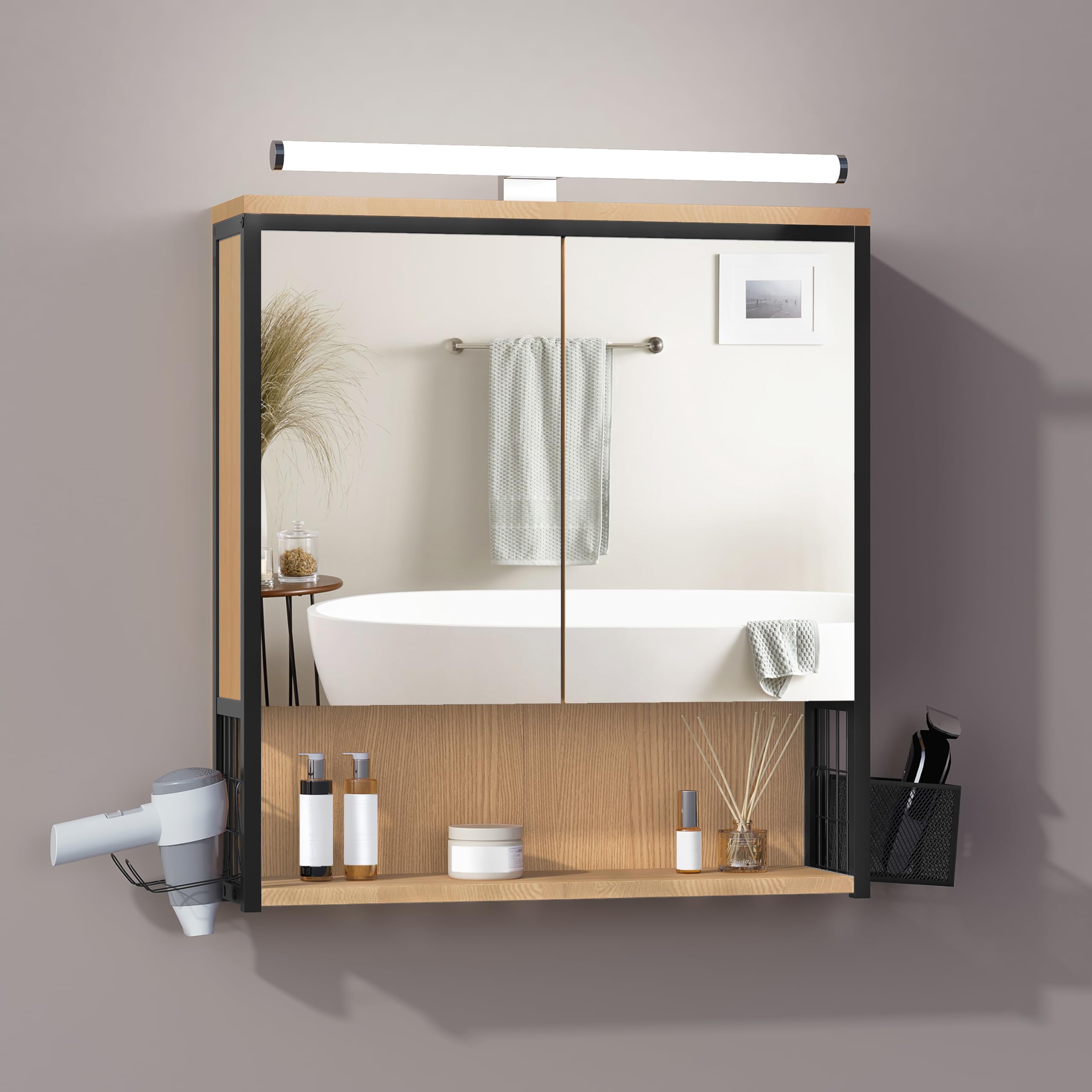 EUGAD Armoire Murale Salle de Bain avec Miroir et LED, Meuble Salle de ...