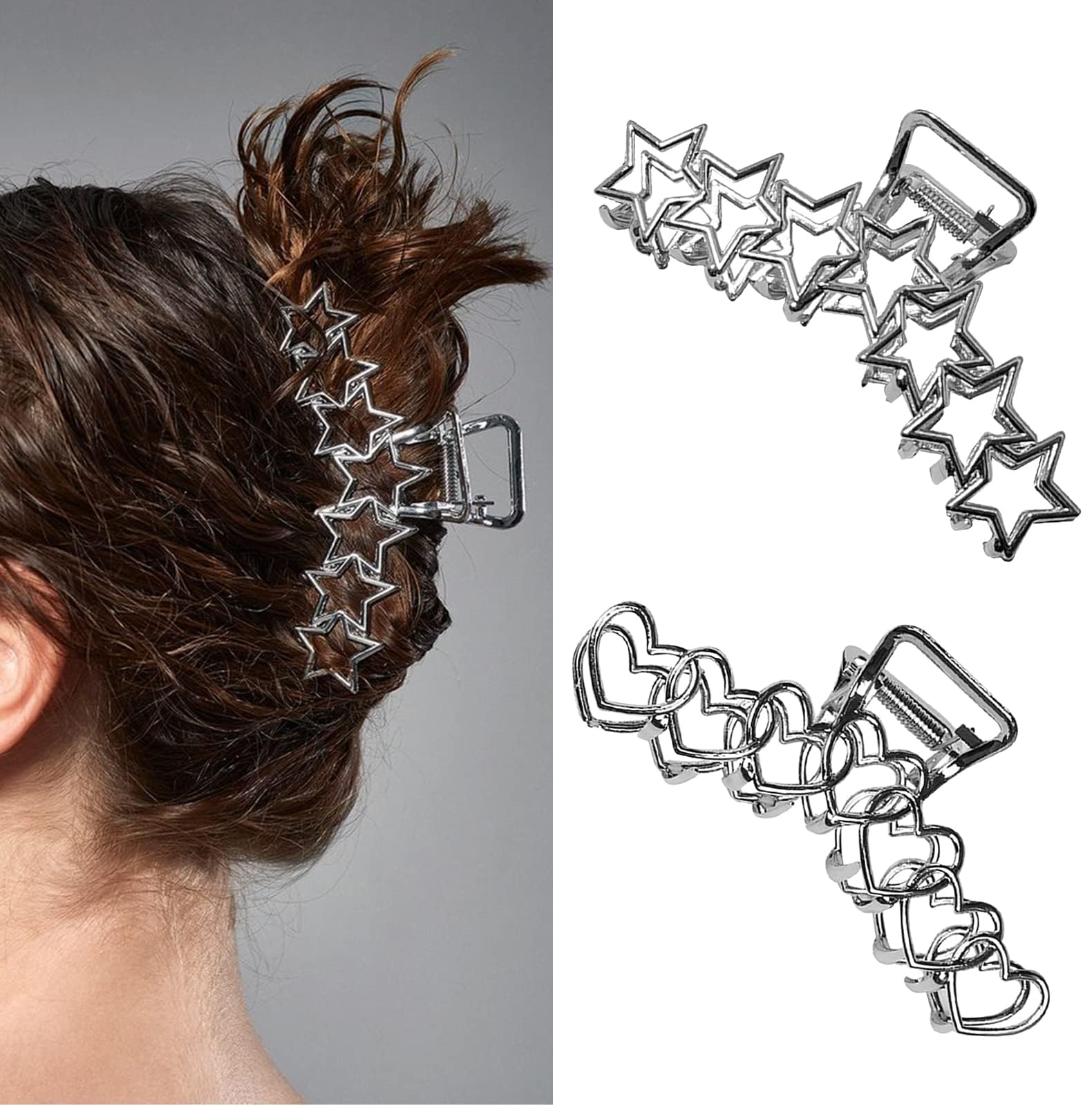 Amazon.com : VOTACOS 2PCS Y2k Metal Hair Claw Clips Star Heart Hair ...