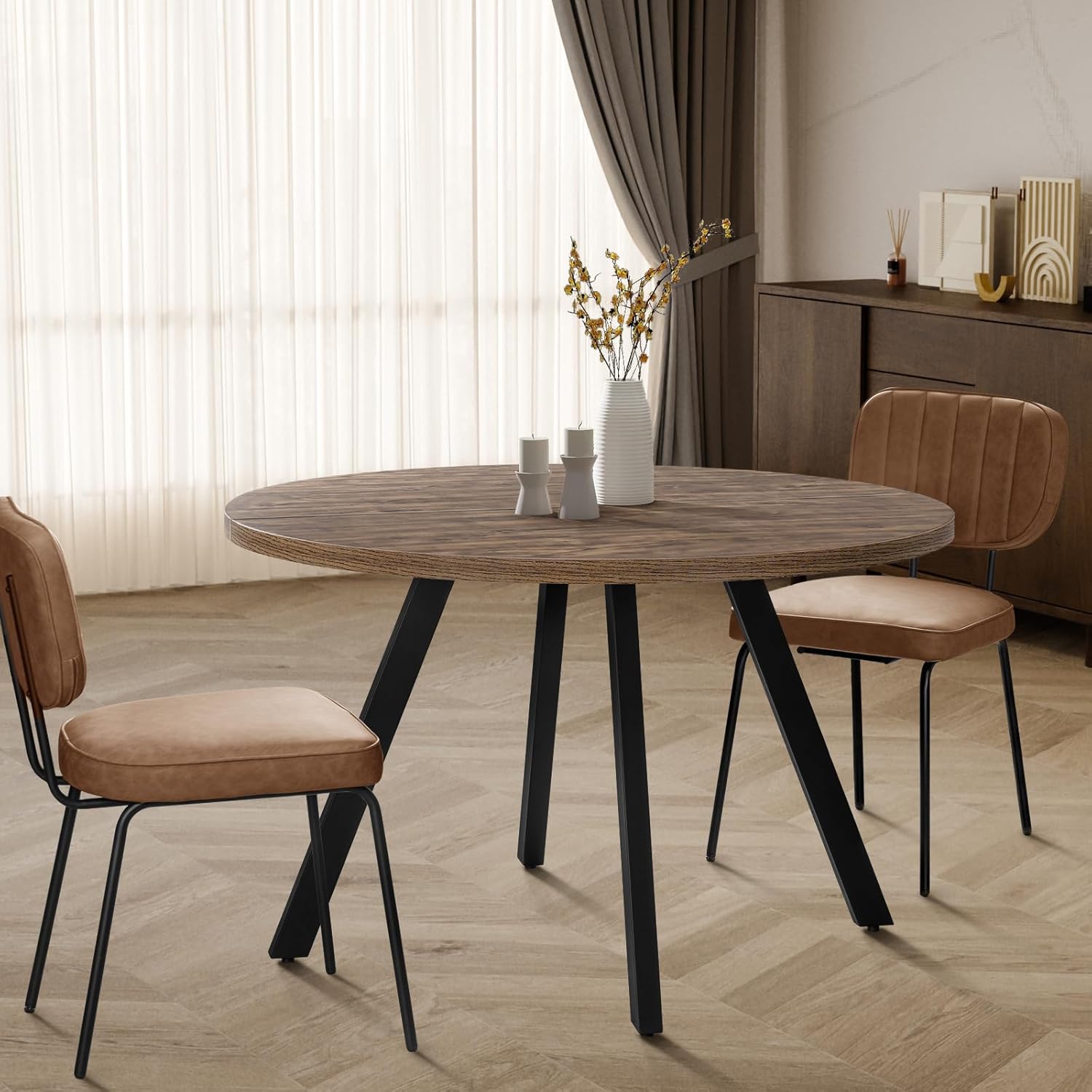 Amazon.com - SIMTONAL Round Wood Dining Table for 4-6, 47" Mid Century ...