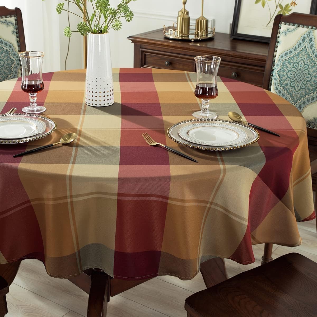 Amazon.com: SASTYBALE Checkered Tablecloth 60 Inch Round Table Cloths ...