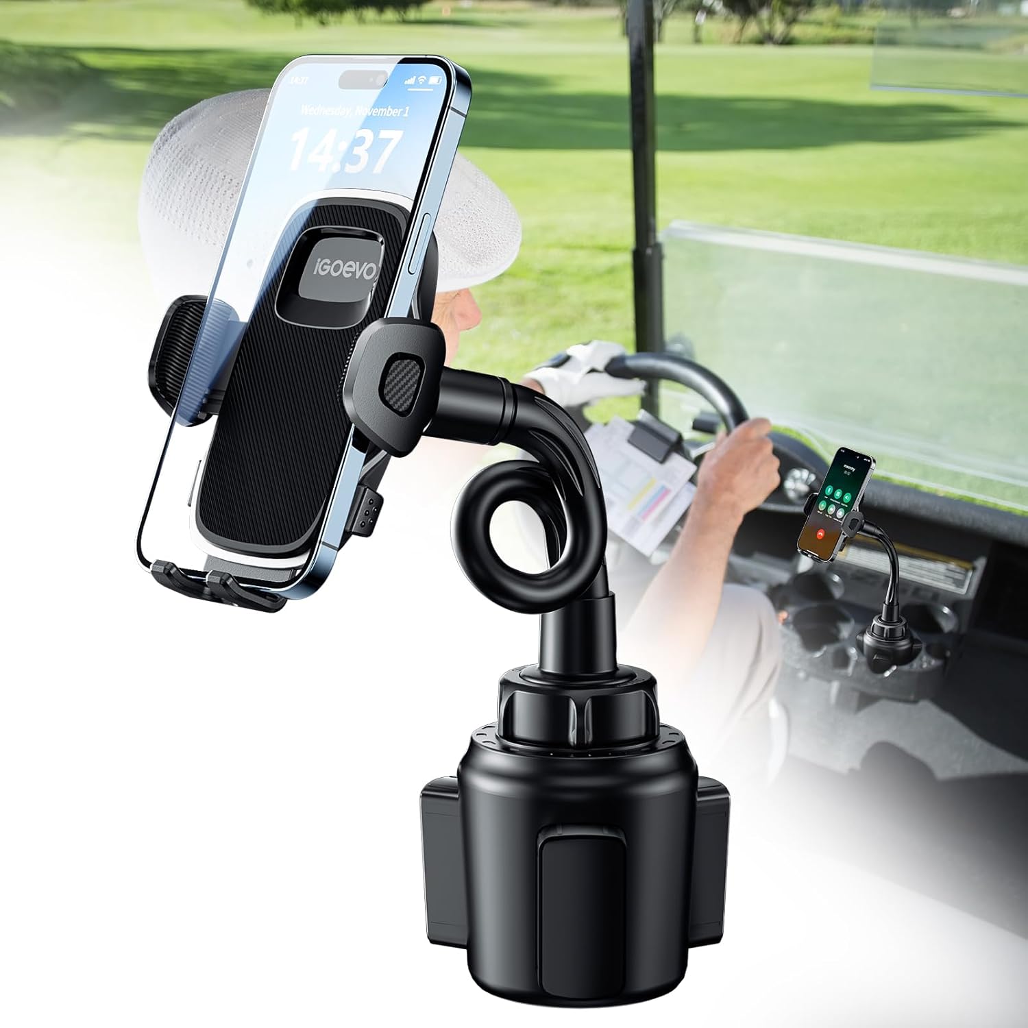Amazon.com: iGoevo Golf Cart Phone Holder Cup Holder Phone Mount ...