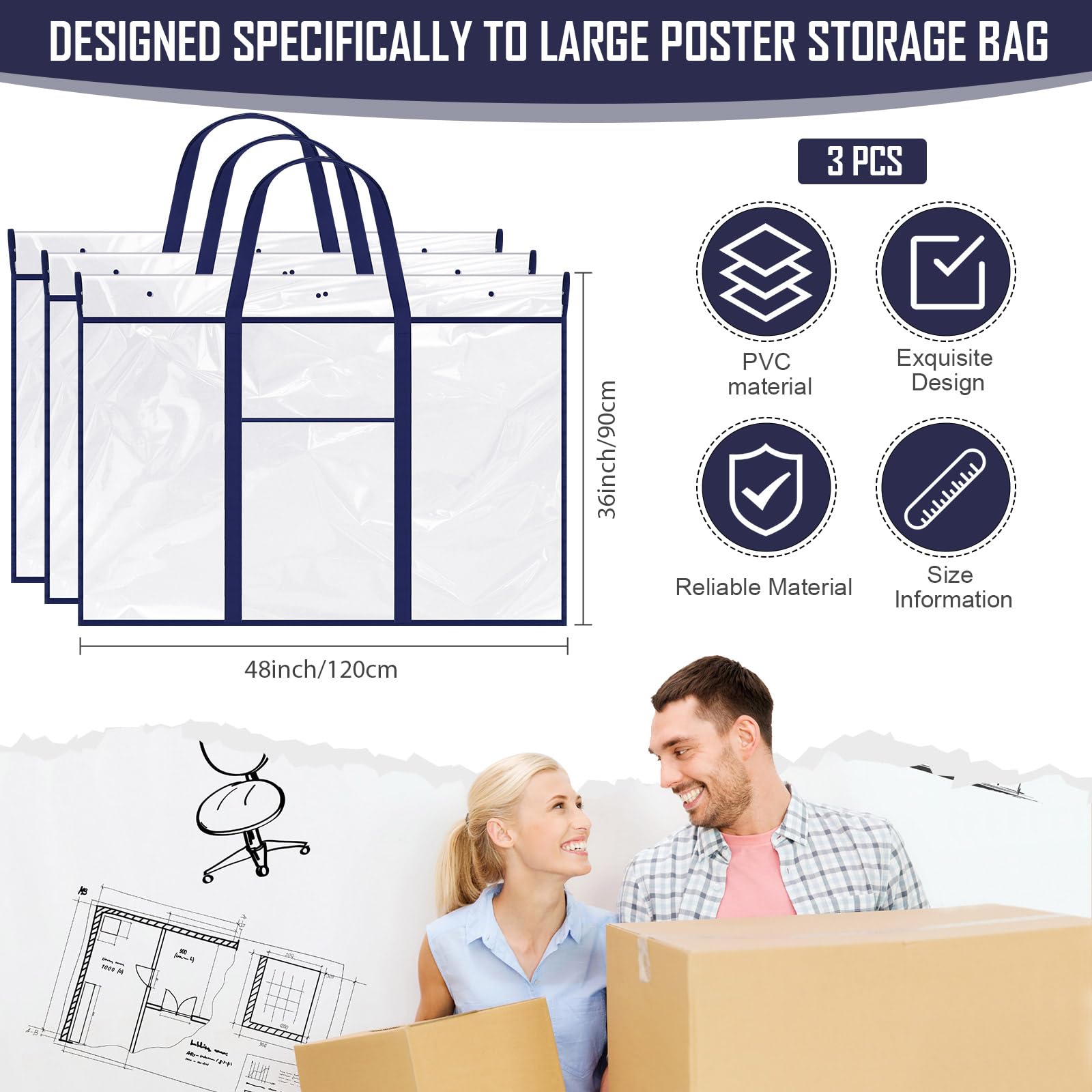 Snapklik.com : Windyun 3 Pack Large Poster Storage Bag 48" X 36 ...