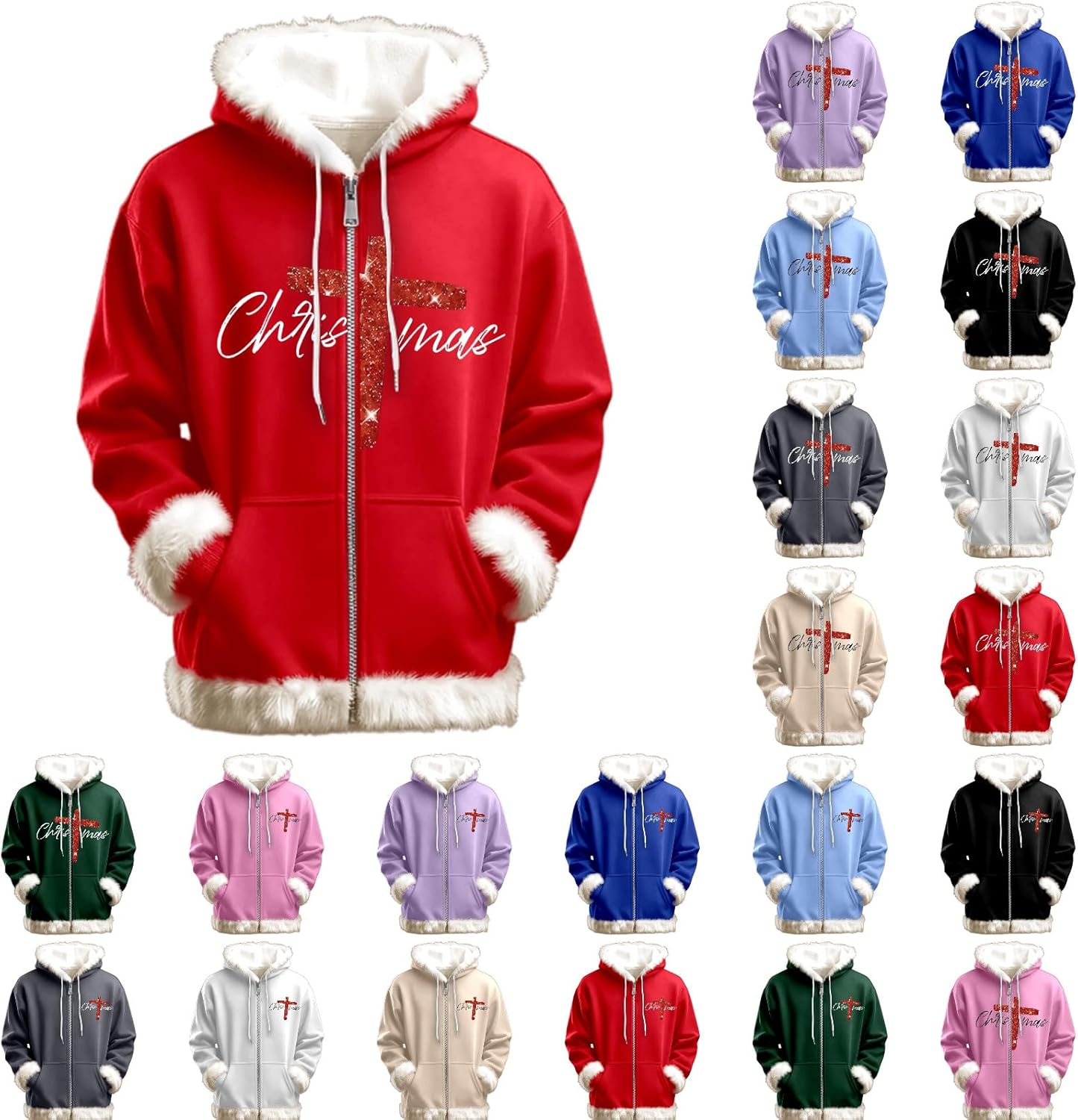 Amazon.com: Christmas Faux Fur Hoodie Men Oversized Santa Claus Xmas ...