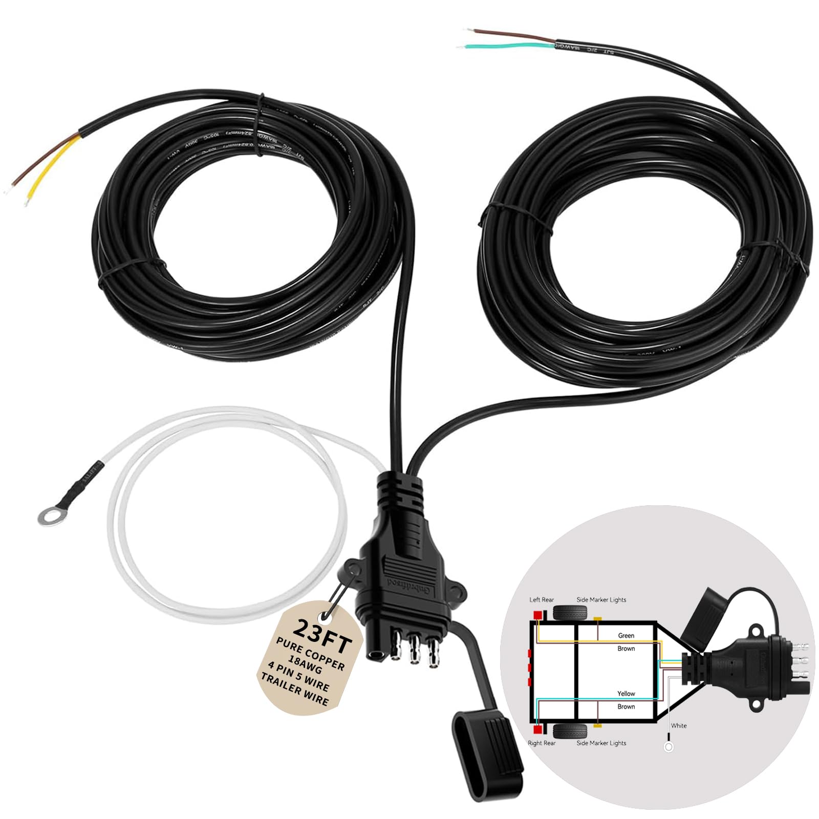 Snapklik.com : Gubrdfrsod 18AWG 23FT 4 Pin 5 Wire Trailer Wire Harness ...