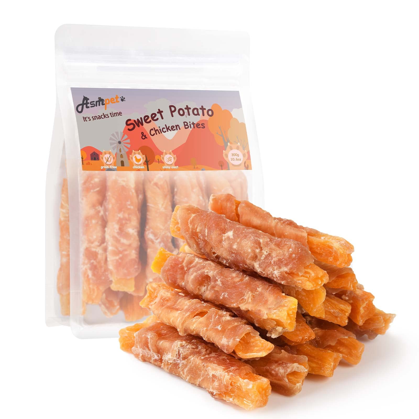 Amazon.com : ASMPET Sweet Potato Dog Treats Chicken Wrapped Fries, Dog ...