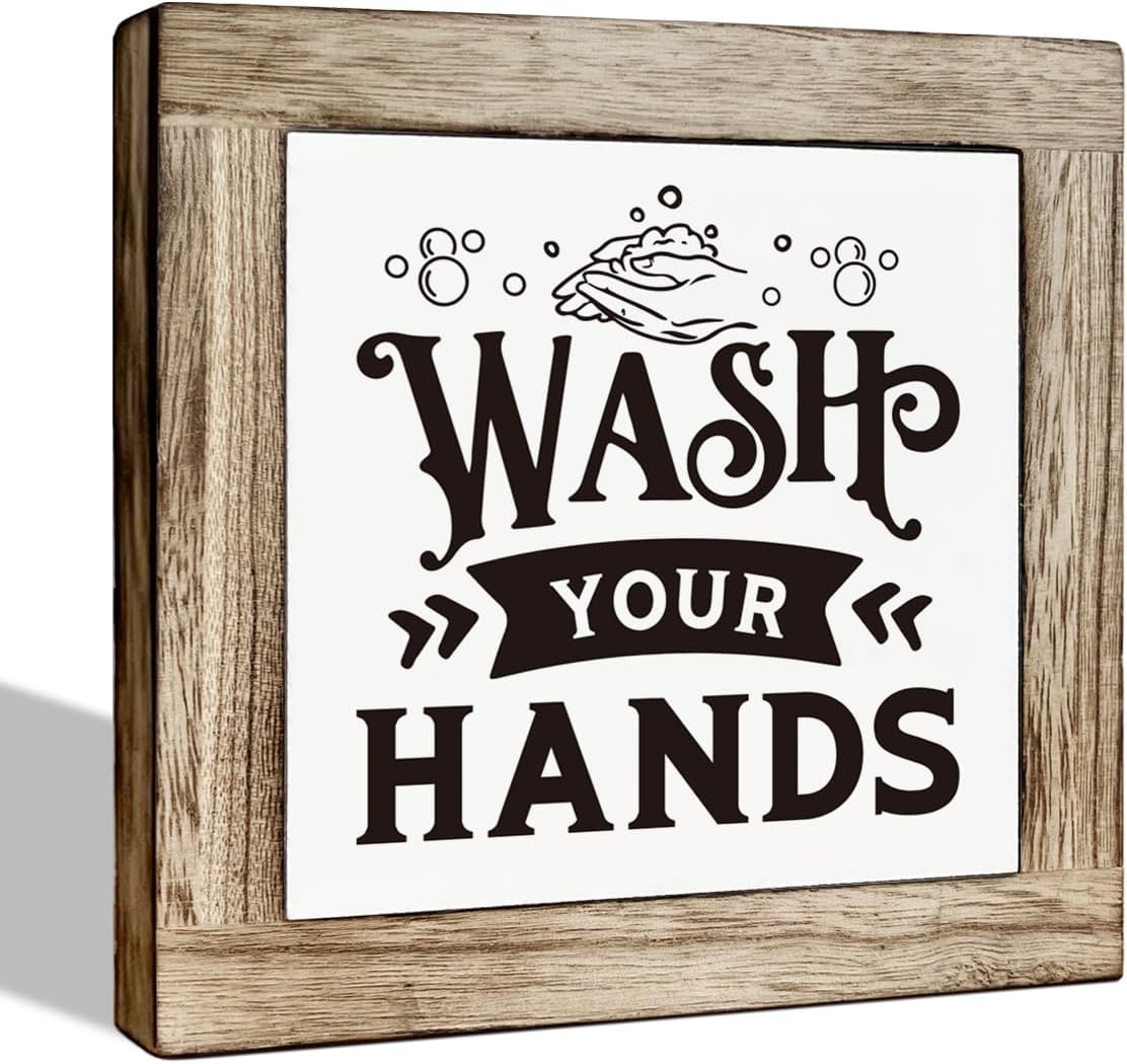 Amazon.com: Bathroom Sign, Wash Your Hands Sign, Wooden Box Sign Plaque ...