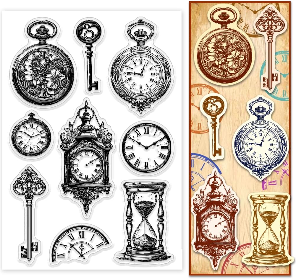 Amazon.com: PH PandaHall Retro Clocks Clear Stamp for Card Making, Key ...
