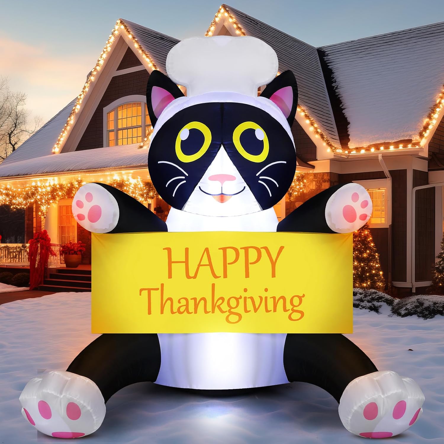 Amazon.com: Hollowfly 5FT Thanksgiving Inflatables Cat Outdoor ...