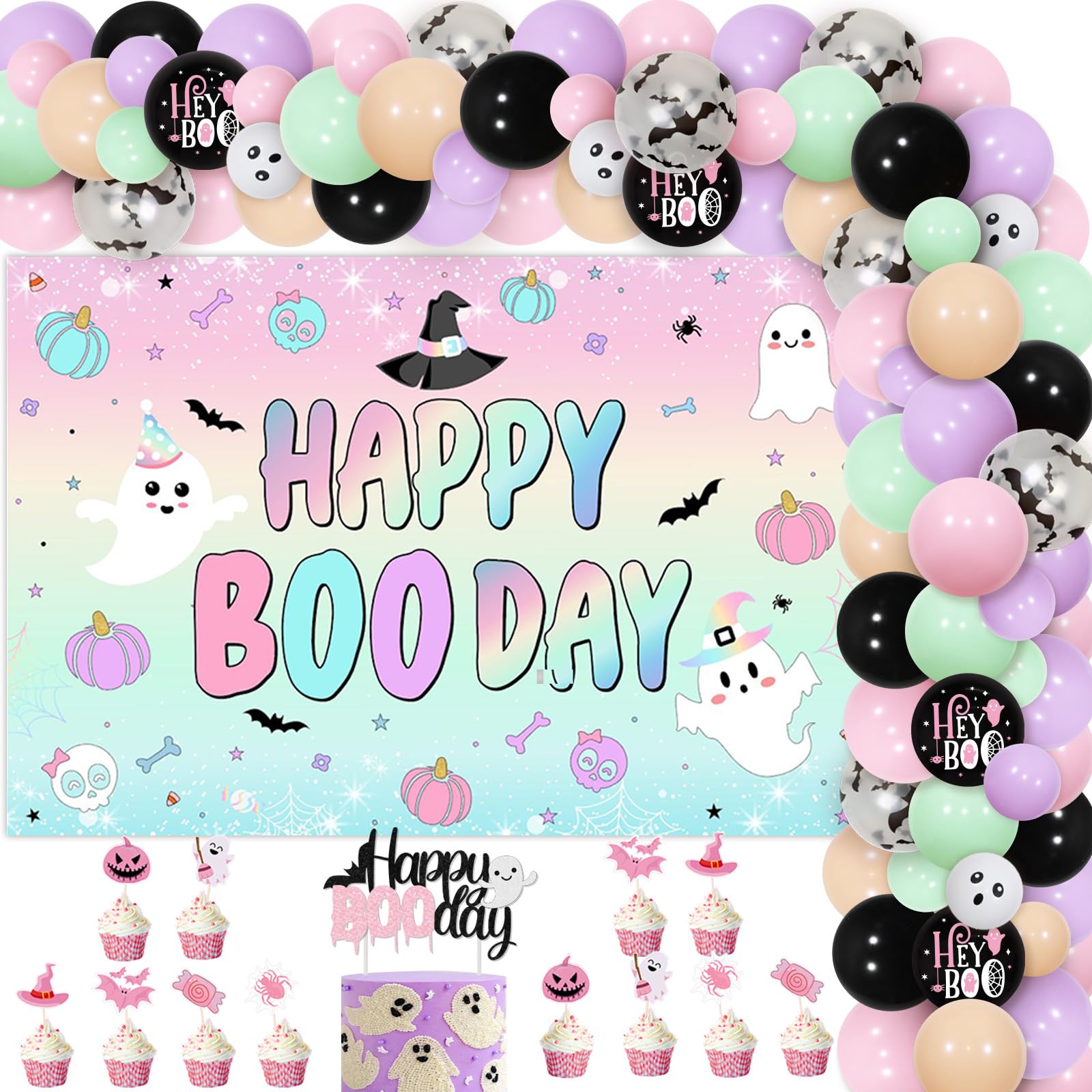 Amazon.com: Halloween Happy Boo Day Girls Birthday Decorations - Pastel ...